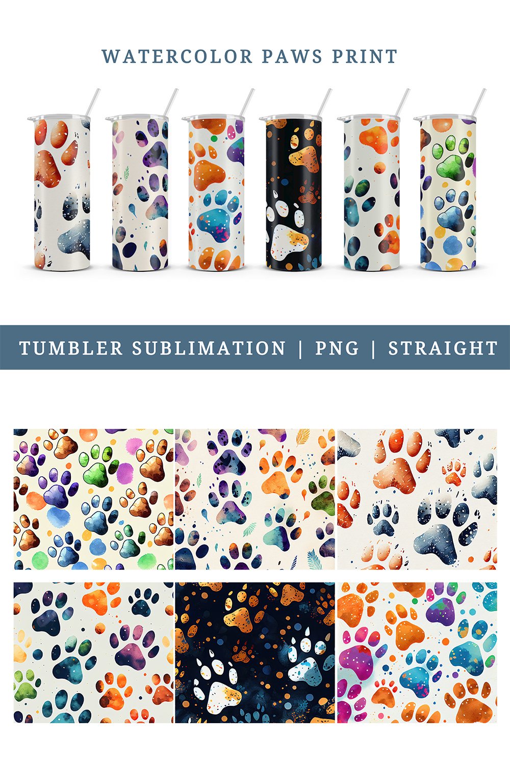 Dog Paws print tumbler sublimation bundle wrap design png