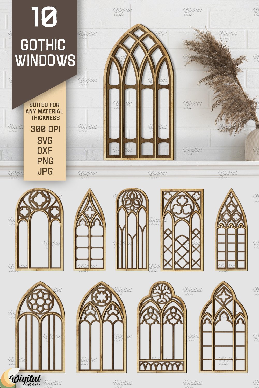 Gothic windows bundle. Layered arched window frame Laser cut