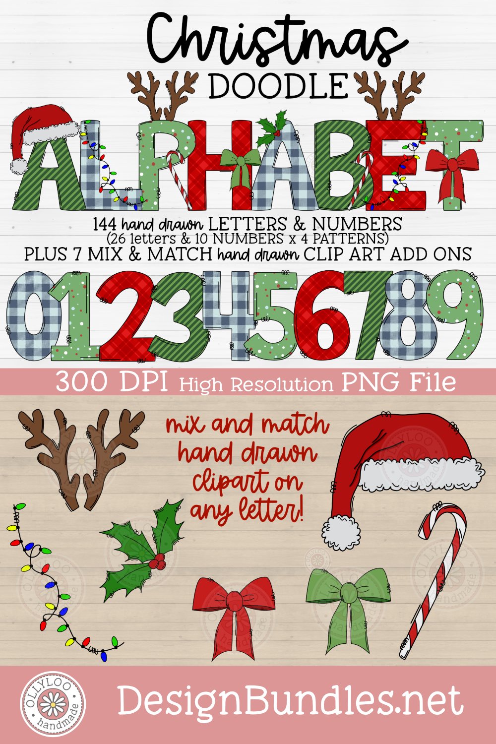Christmas Doodle Alphabet and Numbers With Clipart