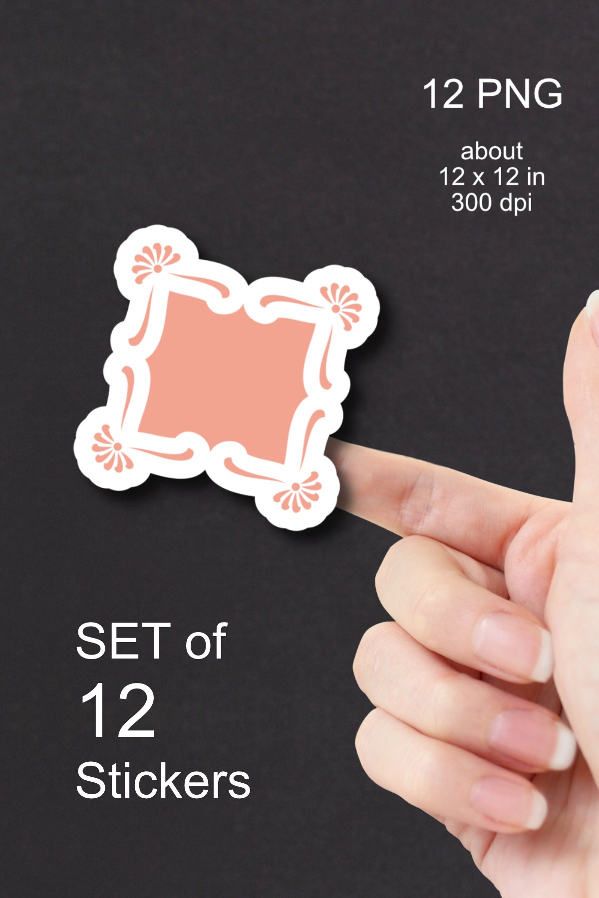 Blank Square Frame with Flowers Sticker Set of 12 PNG files