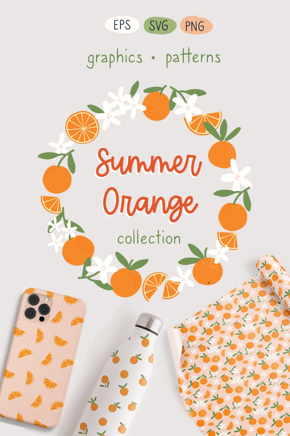 Summer orange clipart and seamless patterns