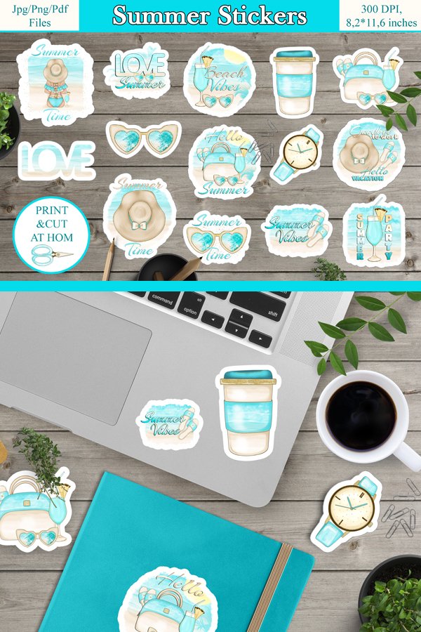 Hello Summer Beach Stickers Bundle