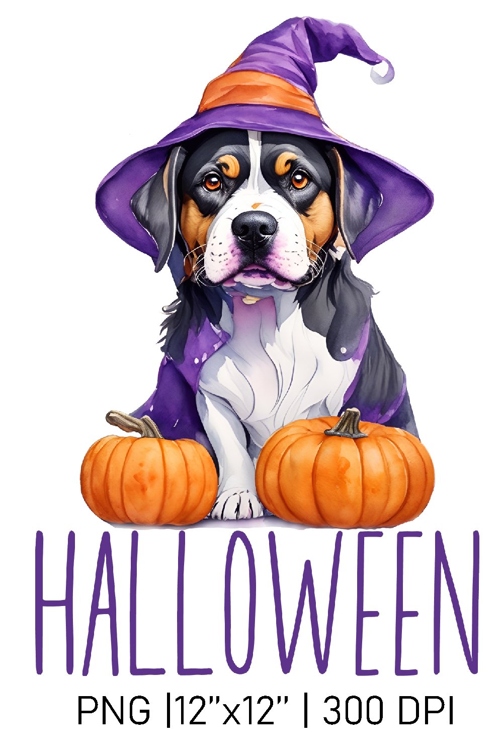 Watercolor dog with pumpkin halloween sublimation PNG