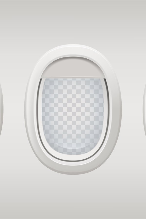 Airplane windows. Inside realistic plane windows vector temp
