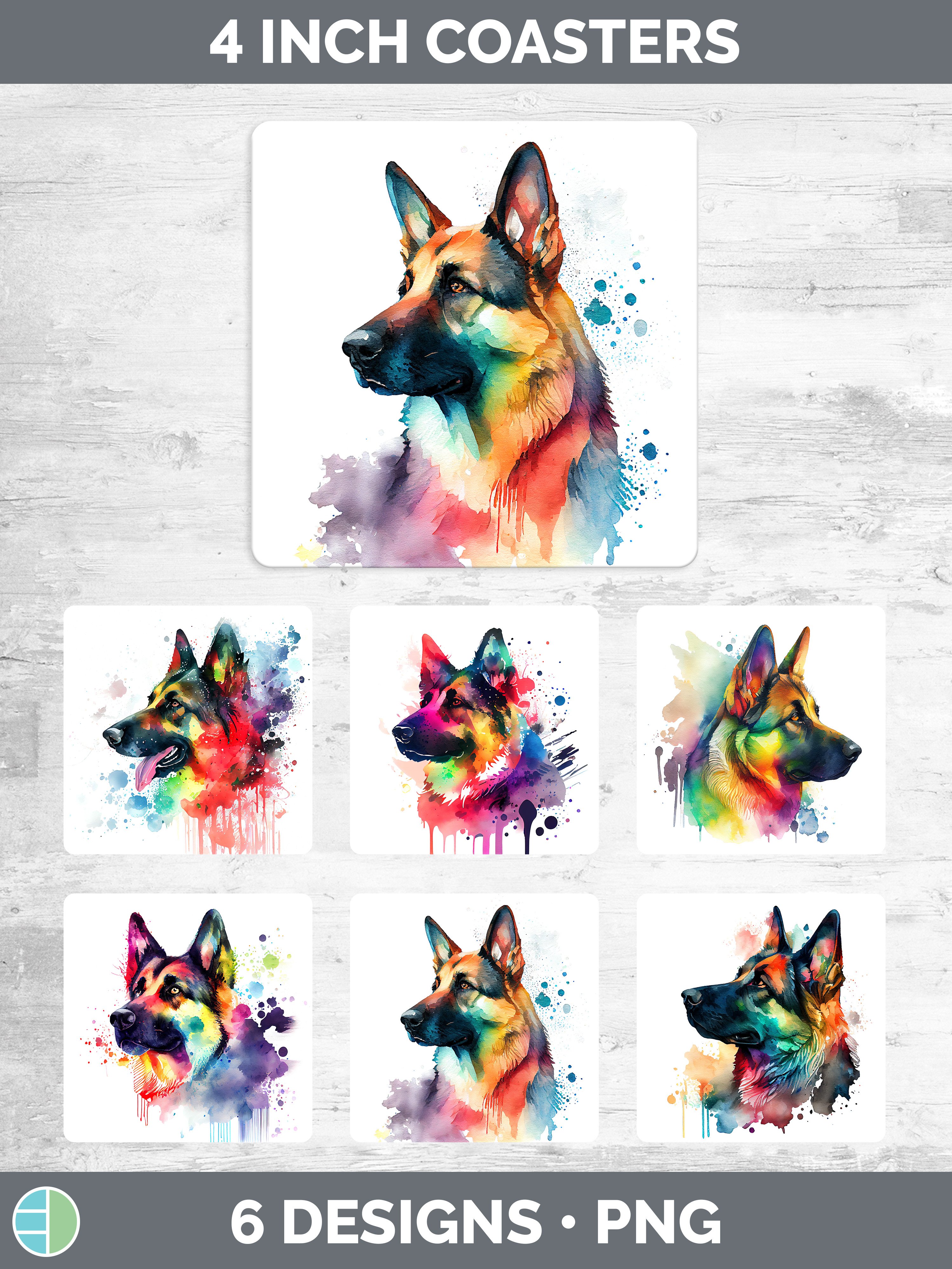 Rainbow German Shepherd Dog Square Coaster | Sublimation Coa