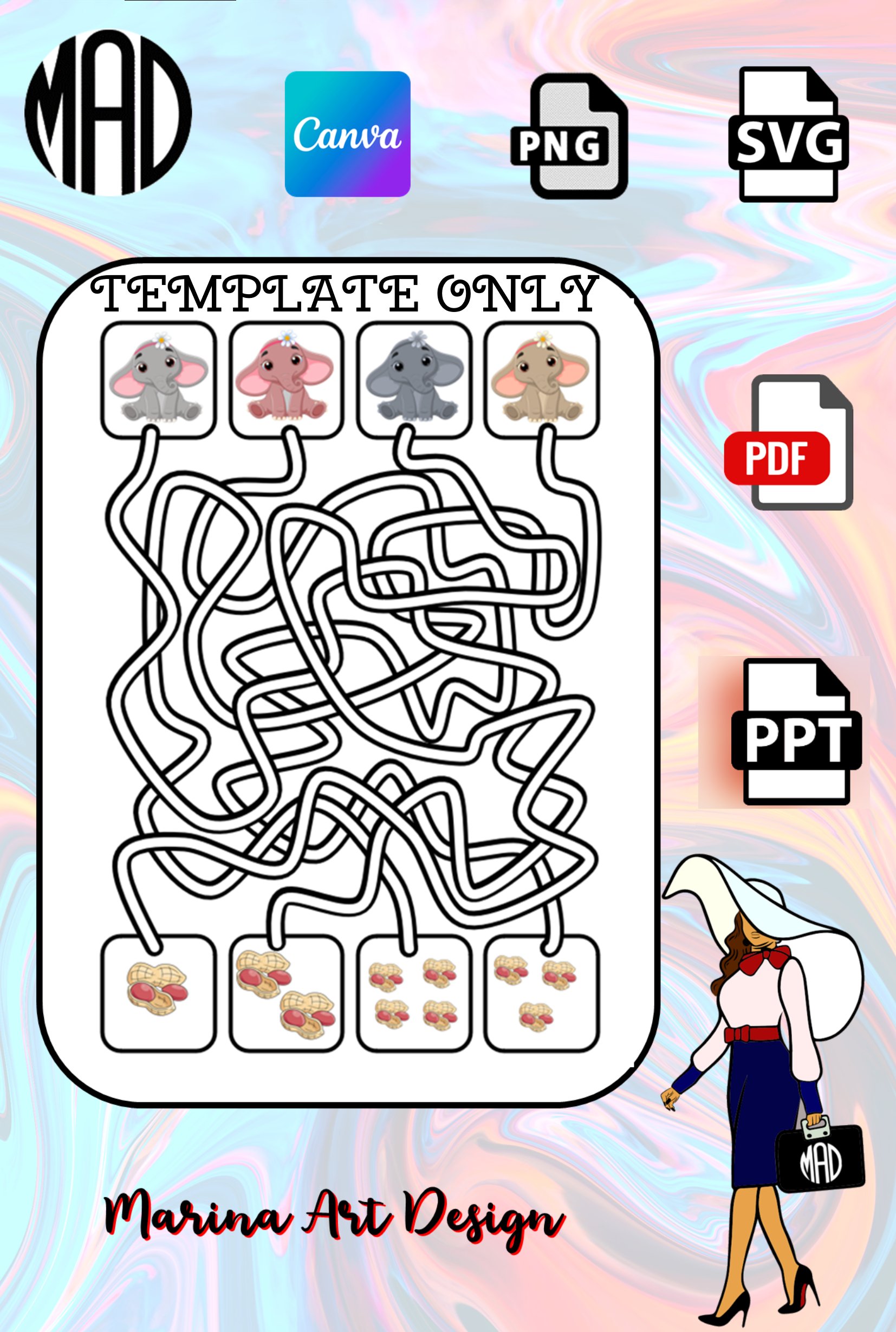 Digitally hand-drawn kids maze templates editable