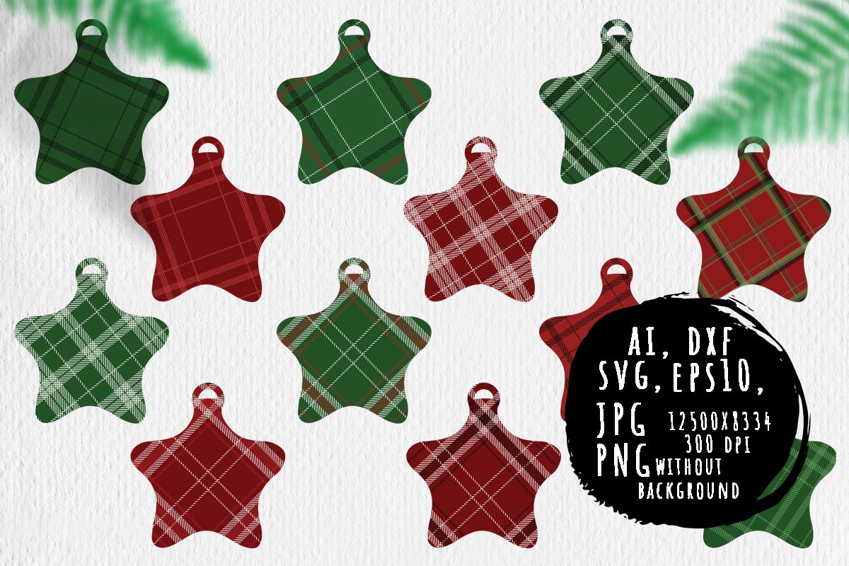12 Christmas tree- toys plaid elements in star- form