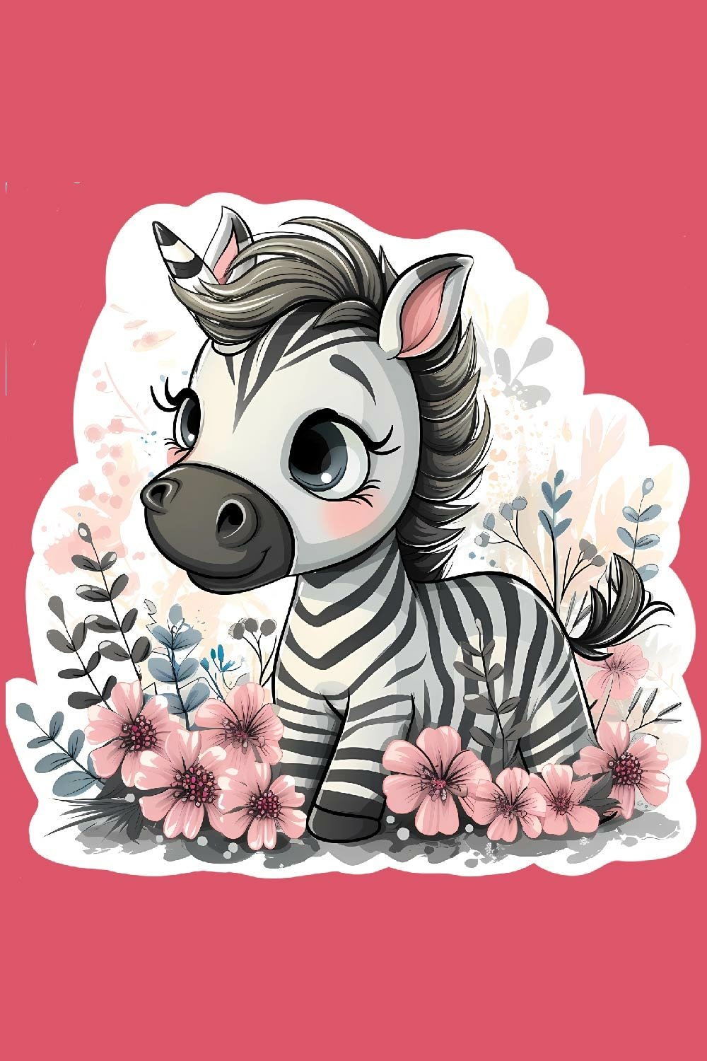 Flowers zebra sticker | Sticker spring zebra (3302362)