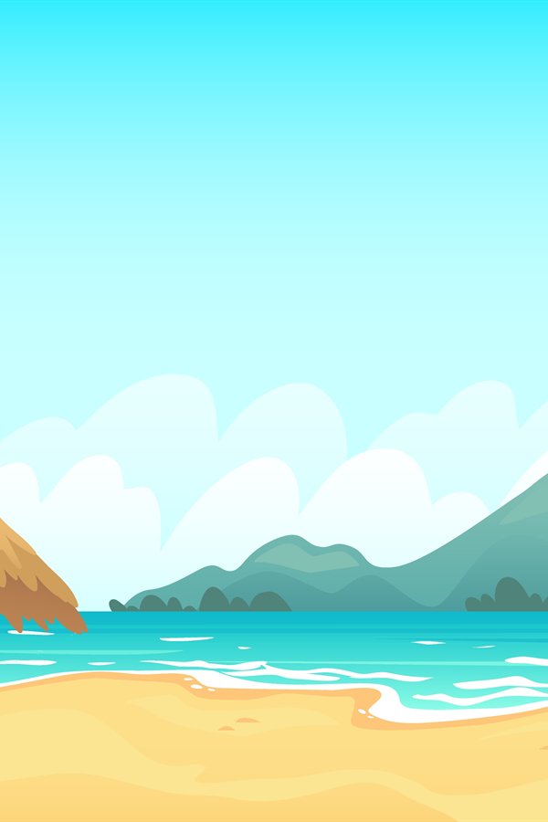 Daytime beach landscape. Sandy beaches with tropical palms.