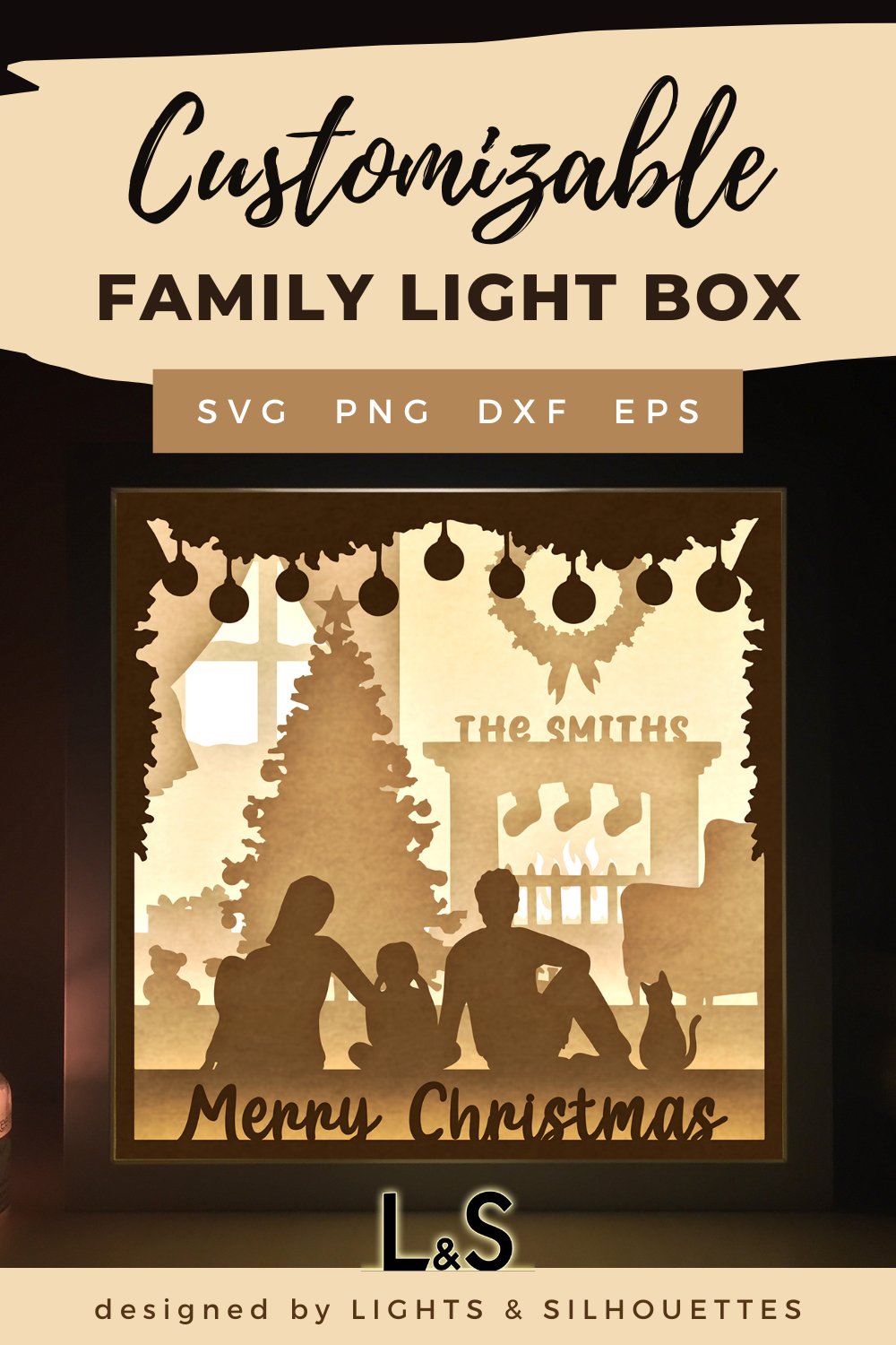 Family Portrait Christmas Light Box | Shadowbox Template