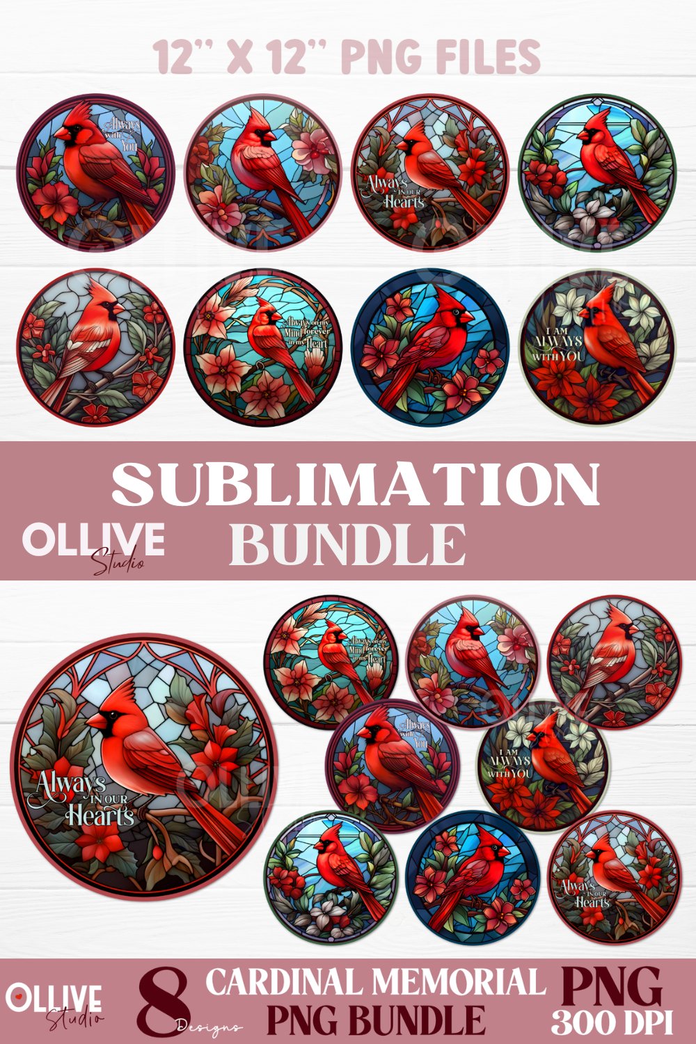 Stained Glass Christmas Cardinal PNG | Memorial Cardinal PNG