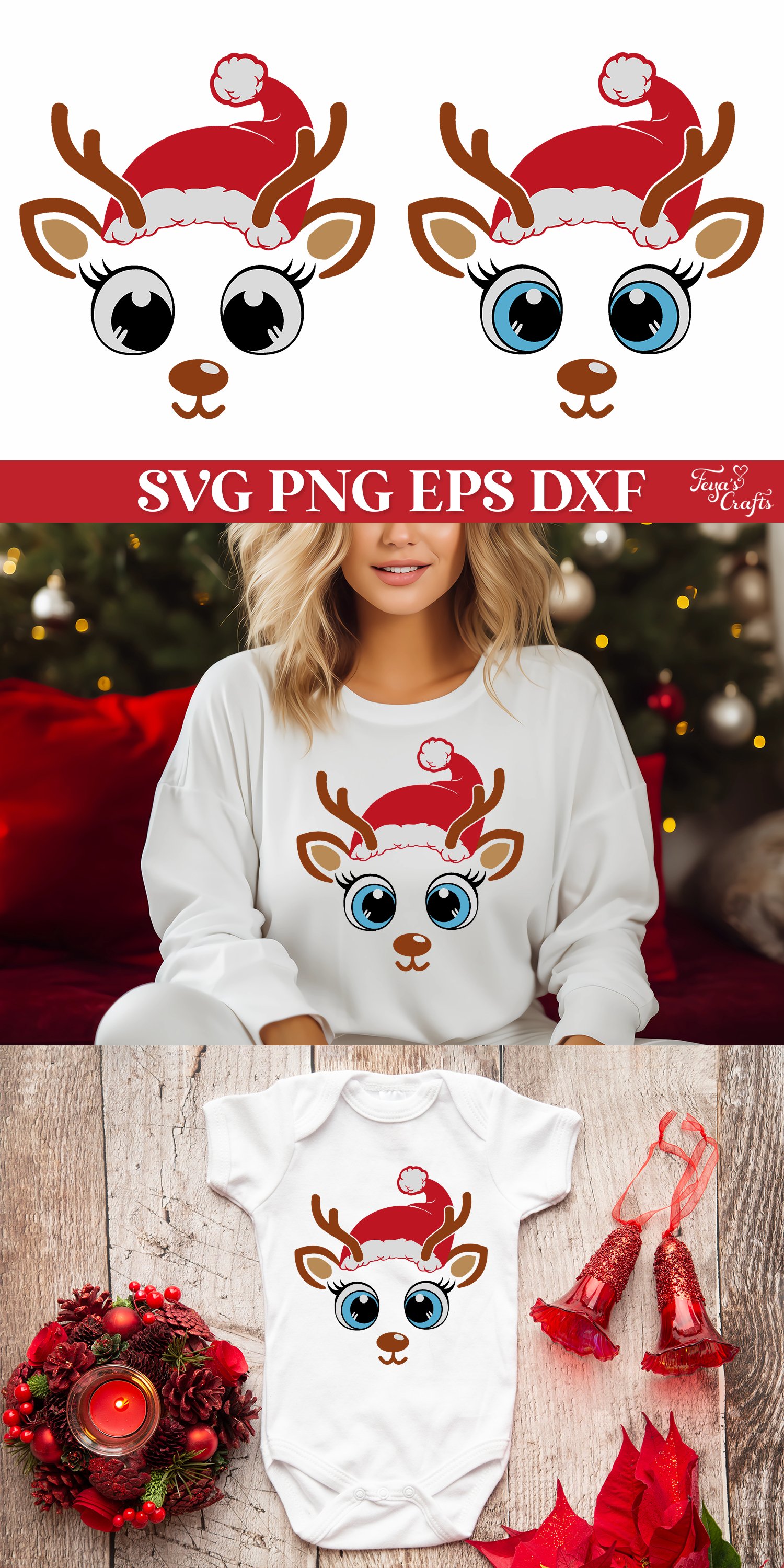 Christmas Girl Reindeer Face SVG