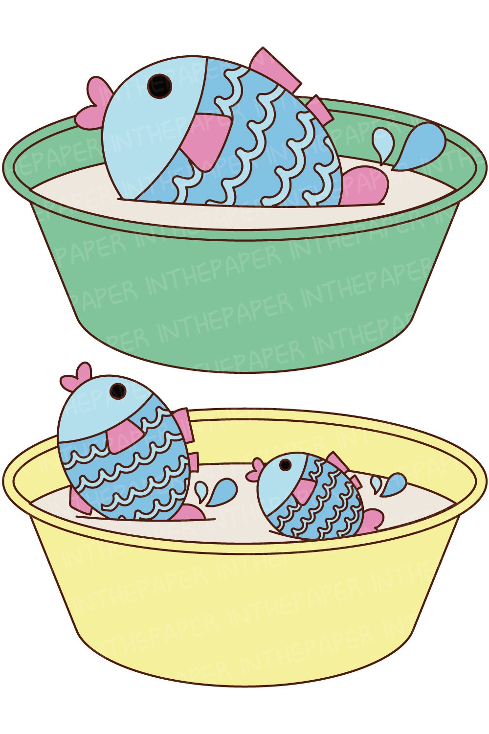 2 types of fish in a basin | SVG PNG Cute Clip art illust