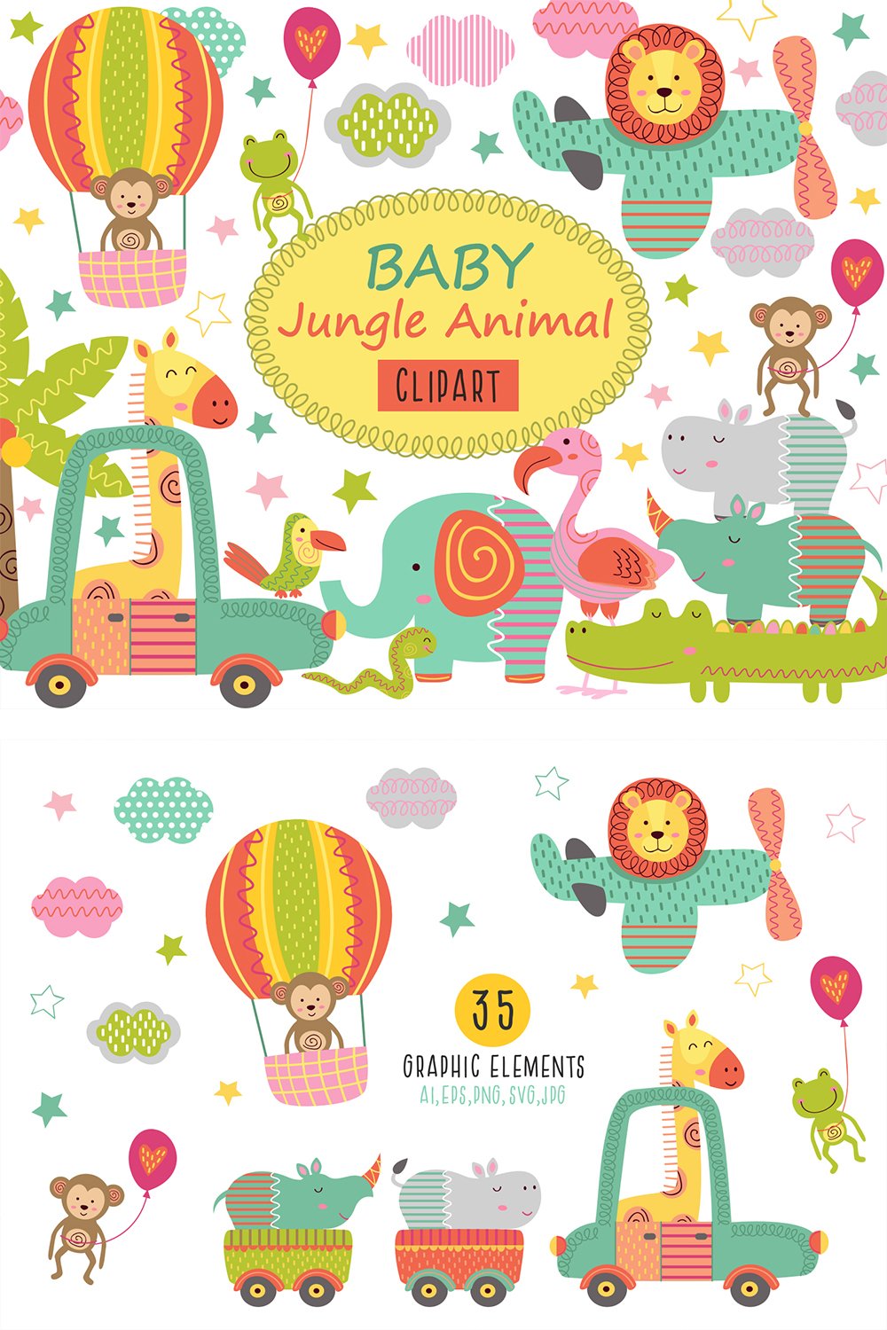Safari animals clipart, Jungle animals, Cute baby animals