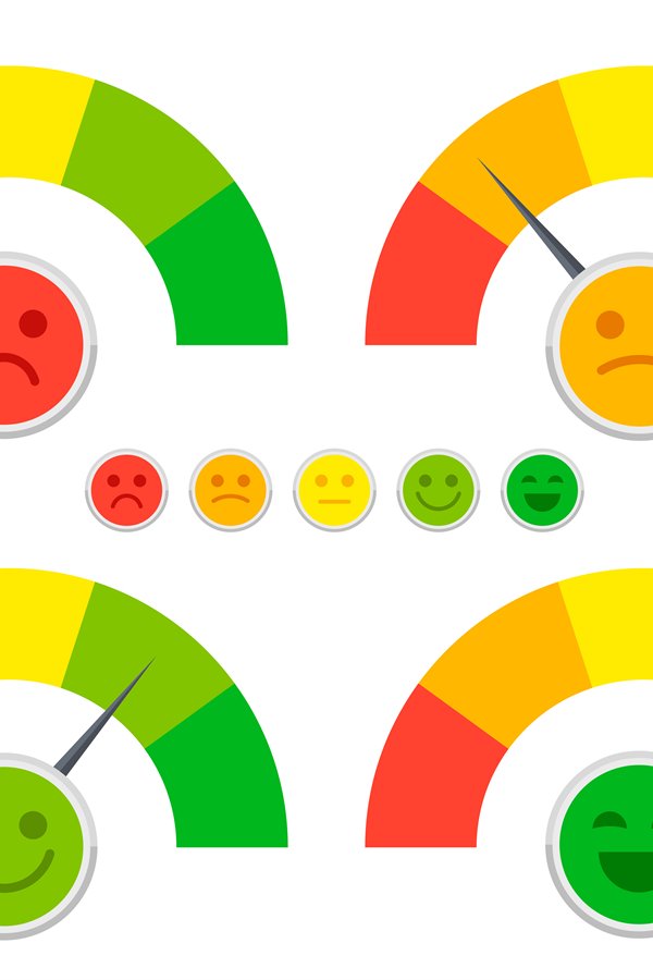 Emotions mood scale with cutes flat faces isolated on white