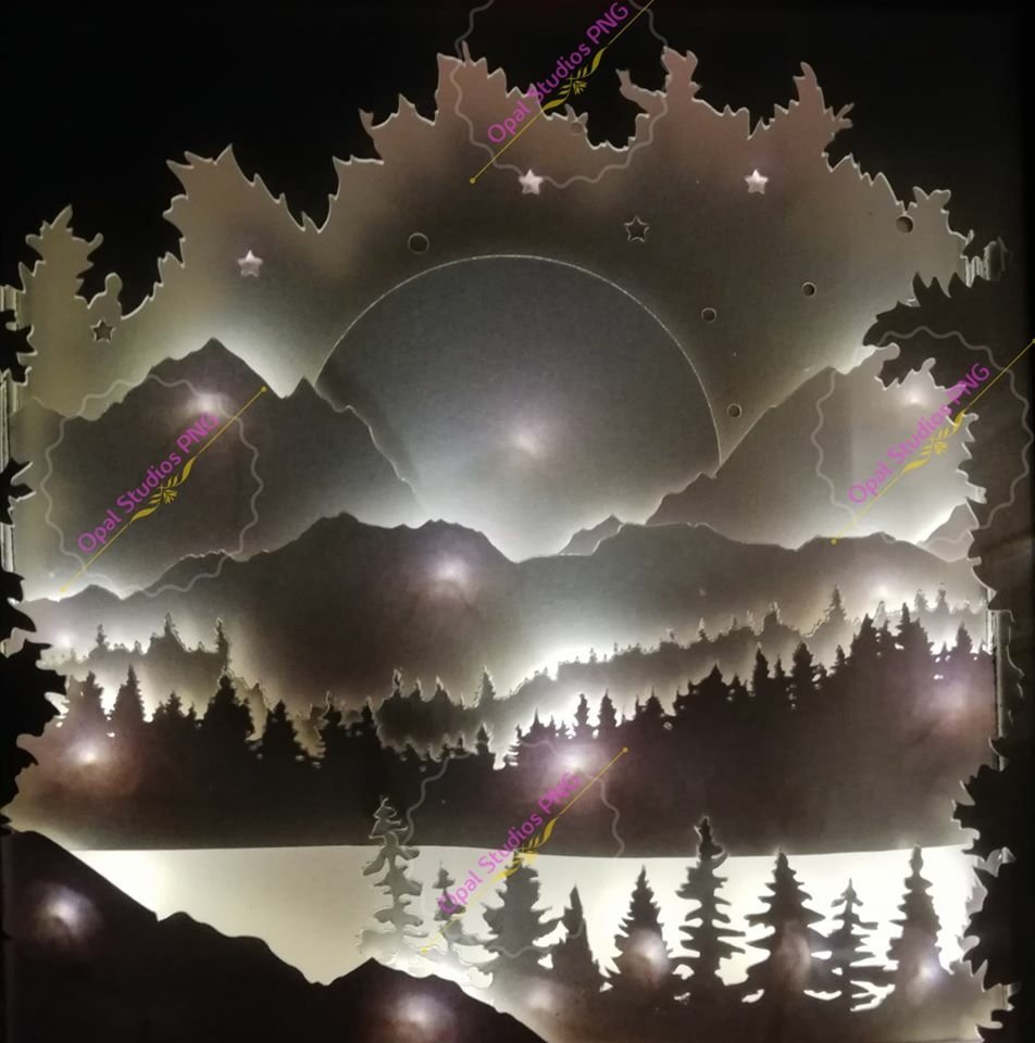 Serenity nature mountains 3d layered shadow box light box