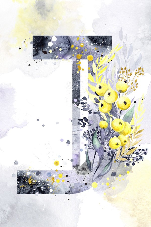 Watercolor Letter, Monogram J. Sublimation Design. JPG, PNG.