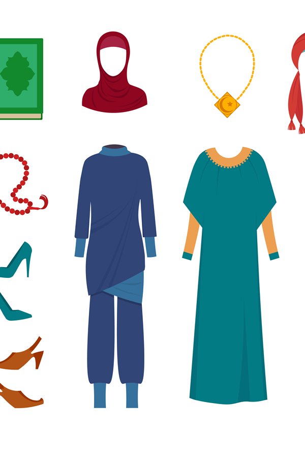 Arab women clothes. National islamic fashion female wardrobe