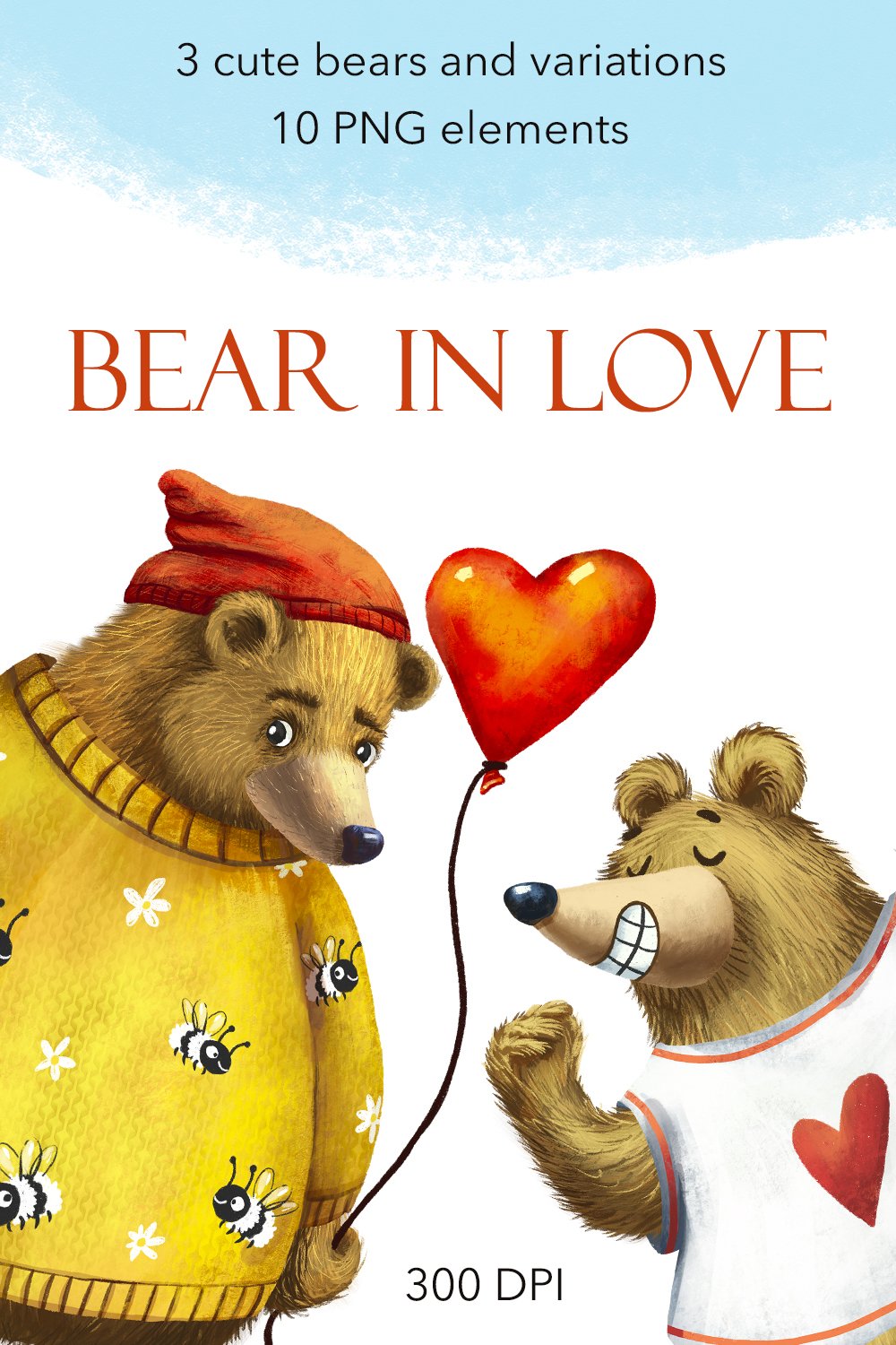 Bear In Love - Clipart Set with animal portraits