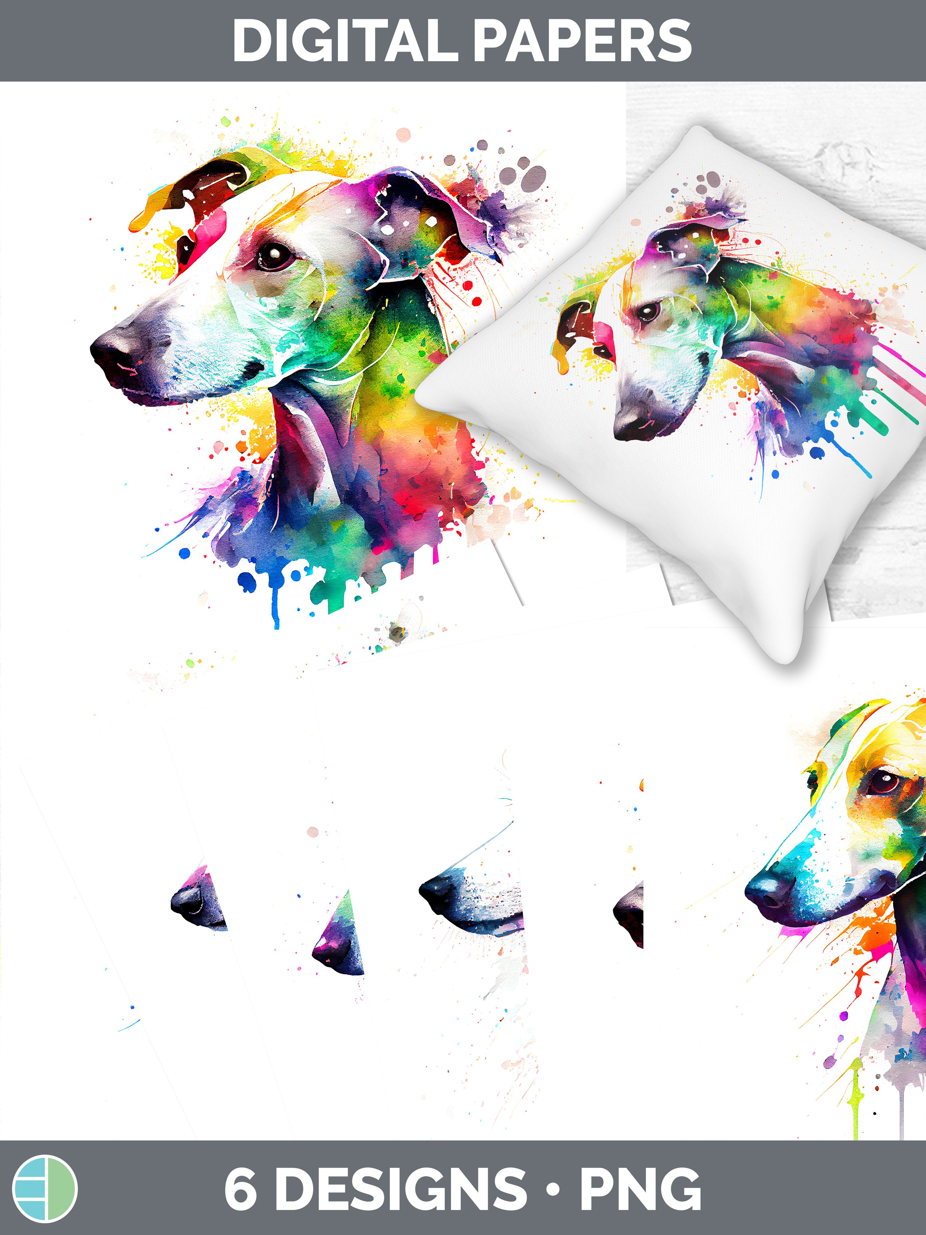Rainbow Whippet Dog Paper Backgrounds | Digital Scrapbook Pa