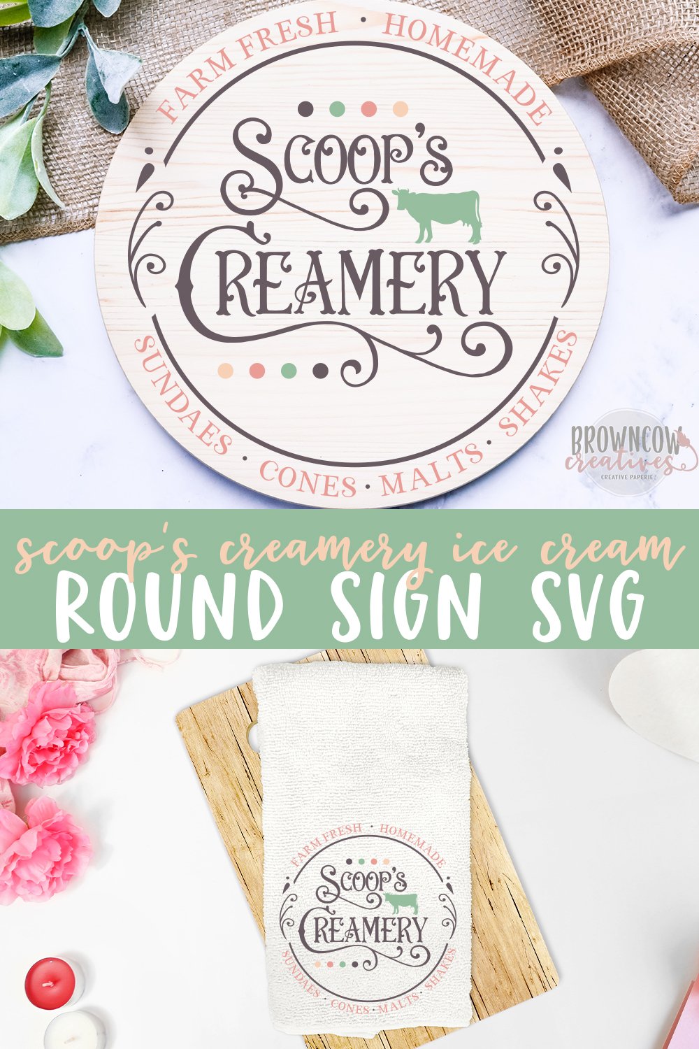 Scoops Summer Ice Cream Round Sign Door Hanger SVG