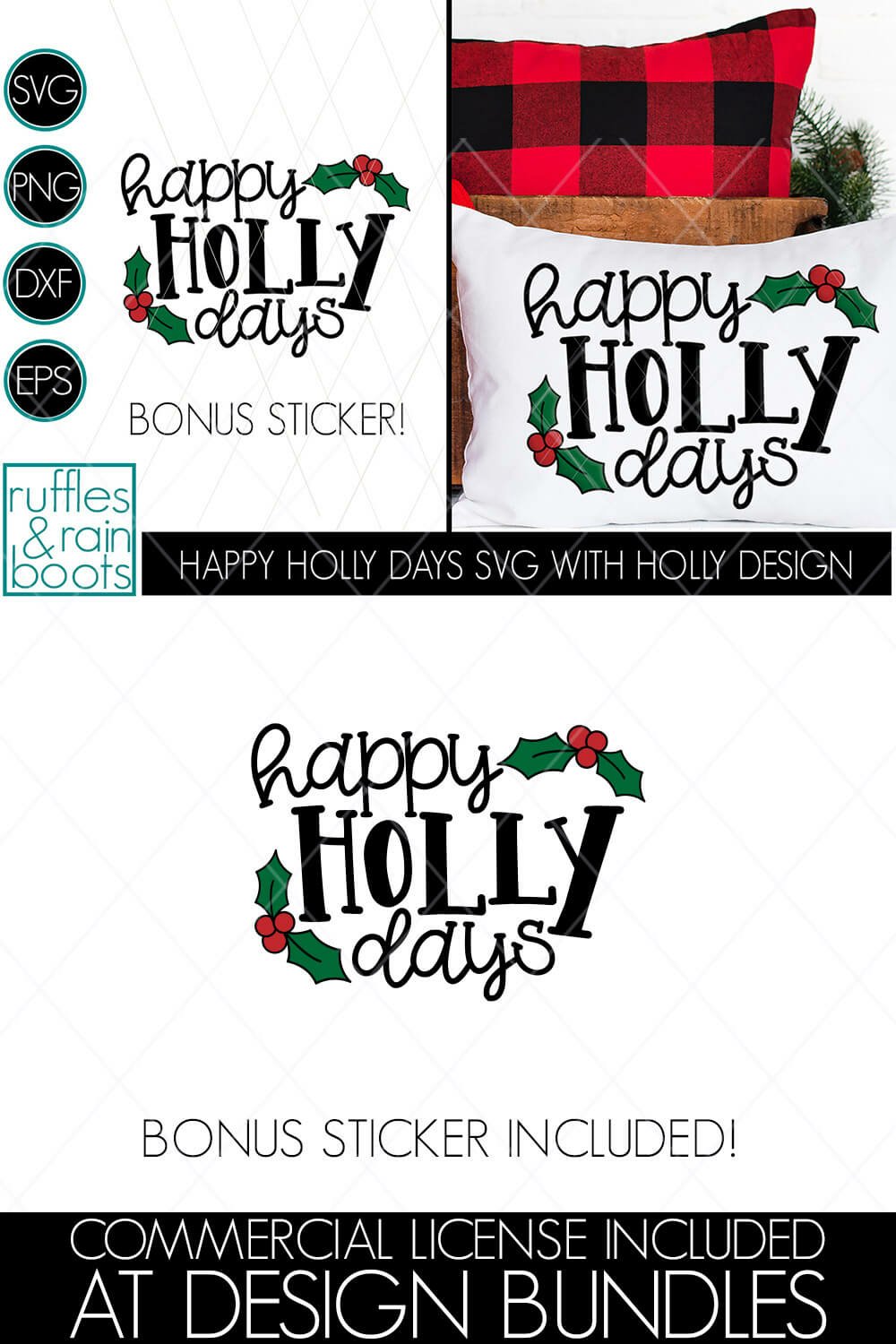 Happy Holly Days SVG for Christmas with Bonus Sticker Offset