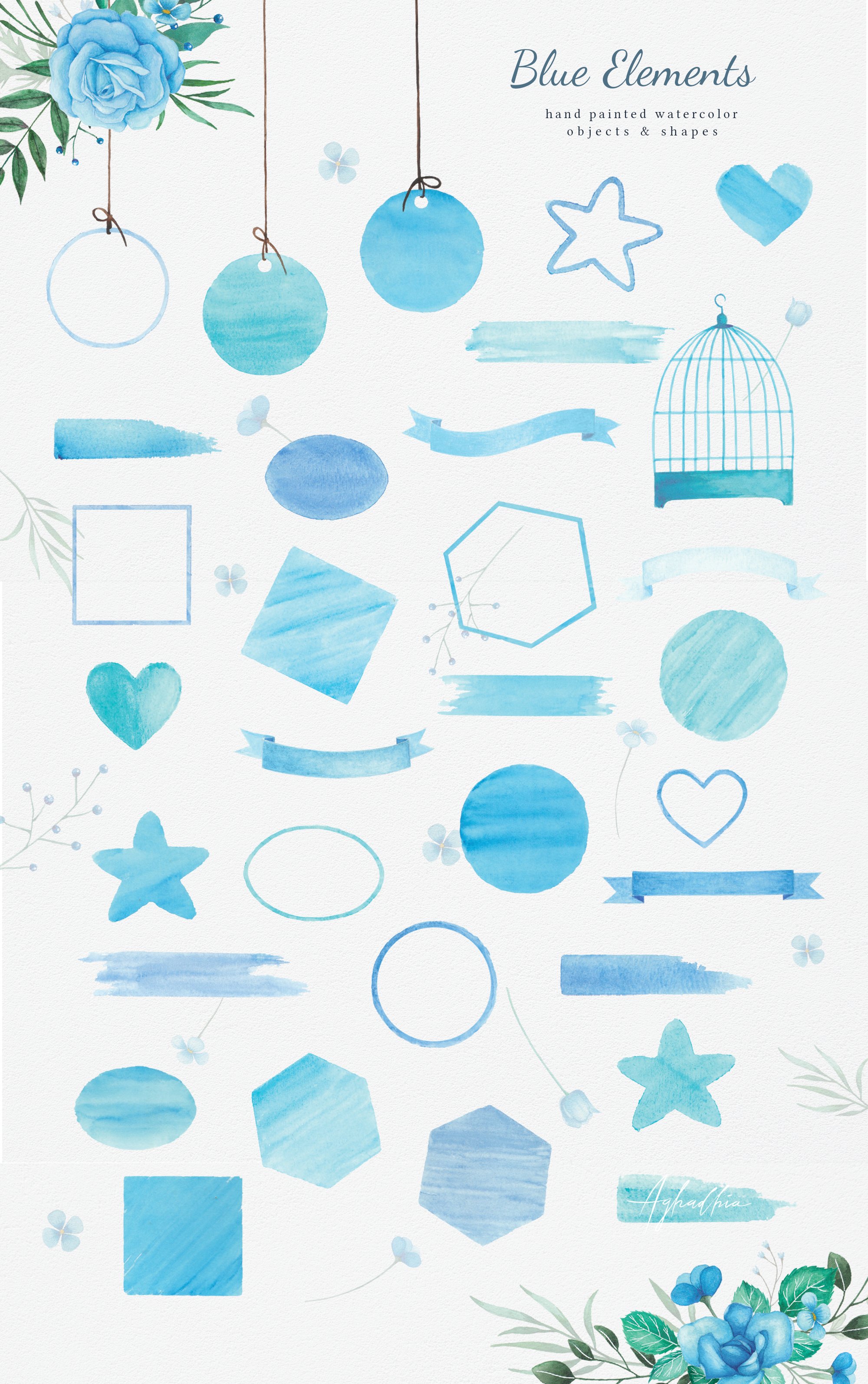 Blue Elements Watercolor Shapes and Objects