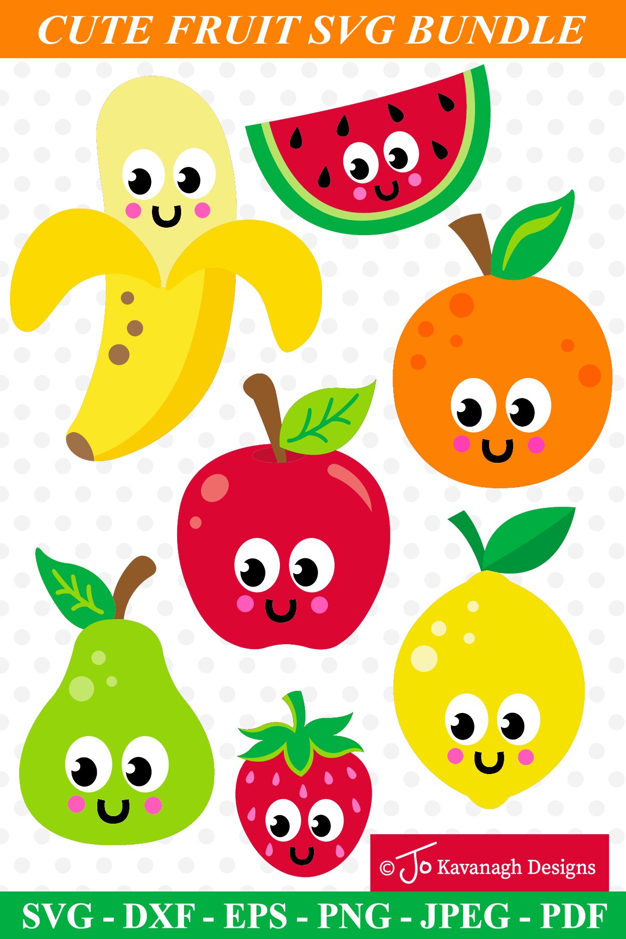 Fruit SVG cut files, Cute fruit clipart, Melon SVG, Apple
