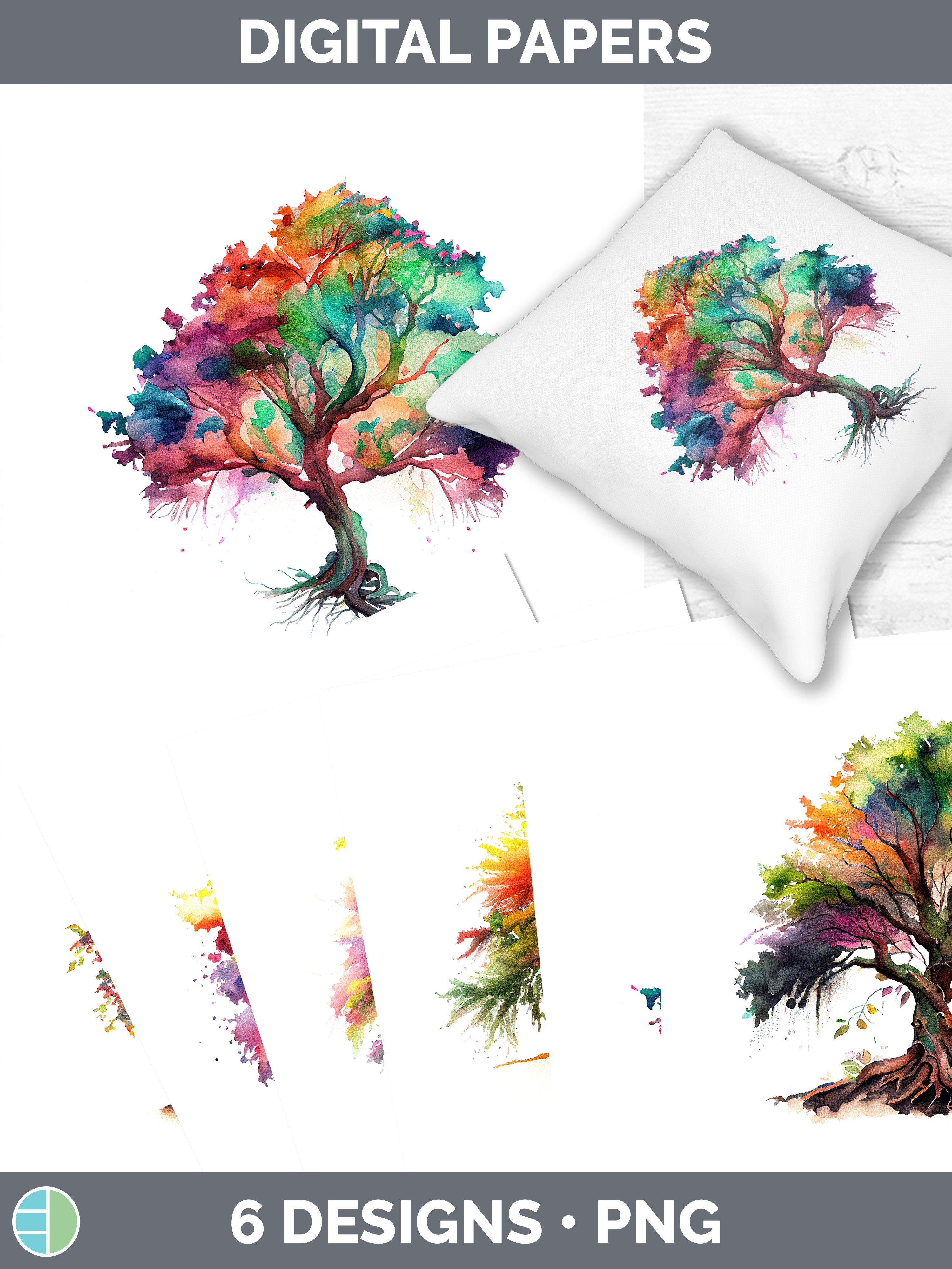 Rainbow Elm Trees Paper Backgrounds | Digital Scrapbook Pape