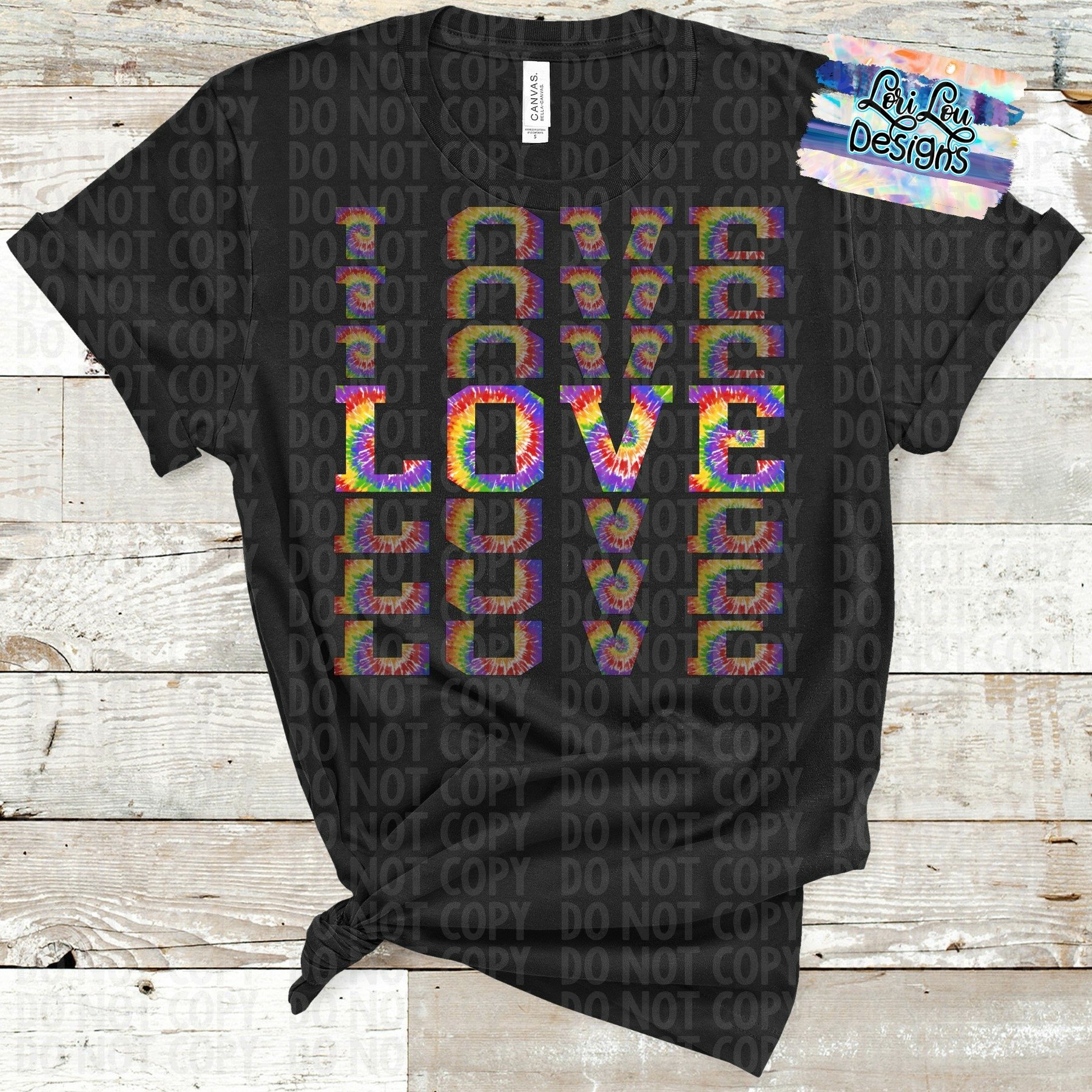 Tie Dye Love Stacked Letters Valentine Sublimation PNG File