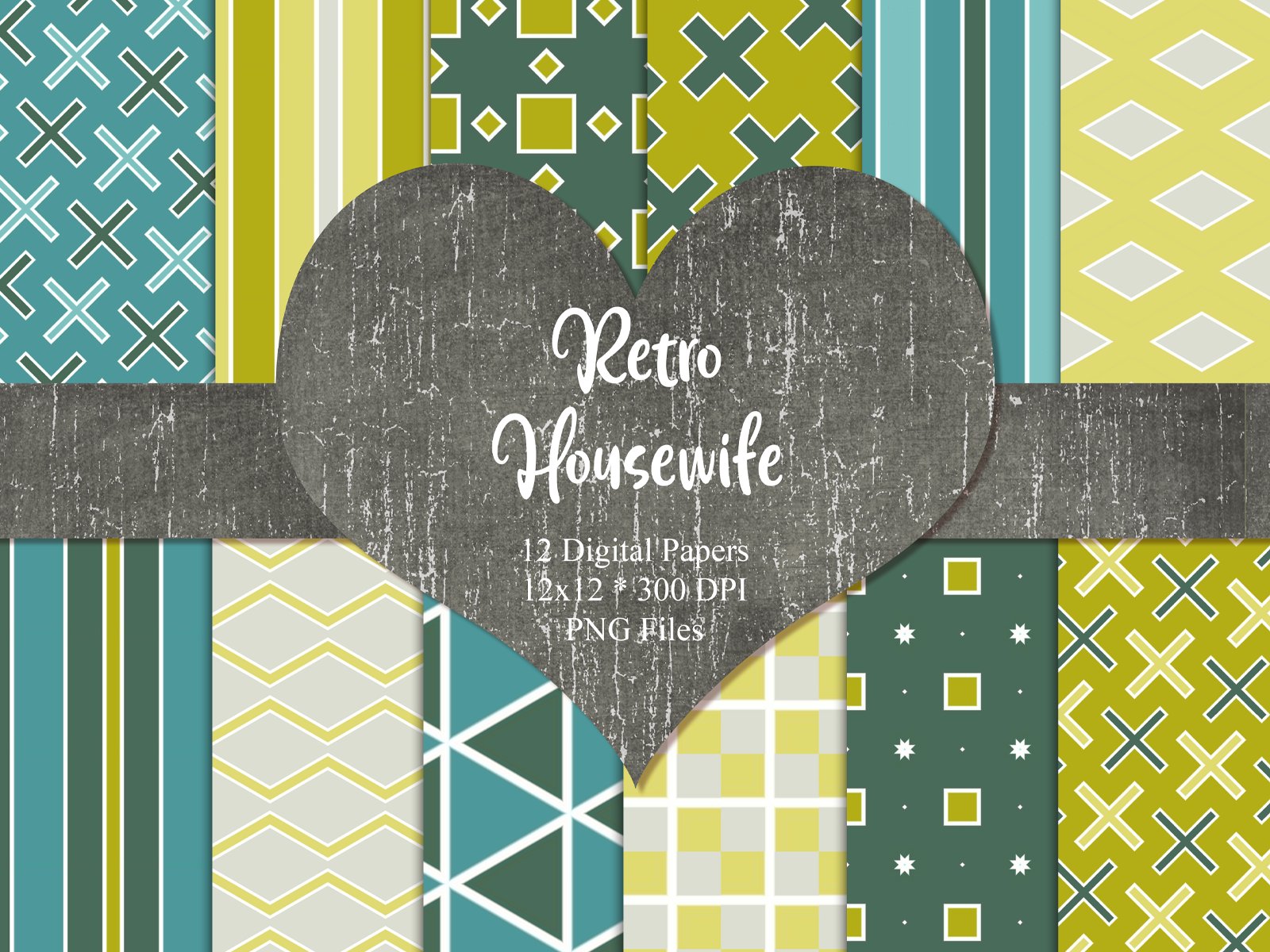 Fun Retro Bright Green & Blue Digital Paper Pack