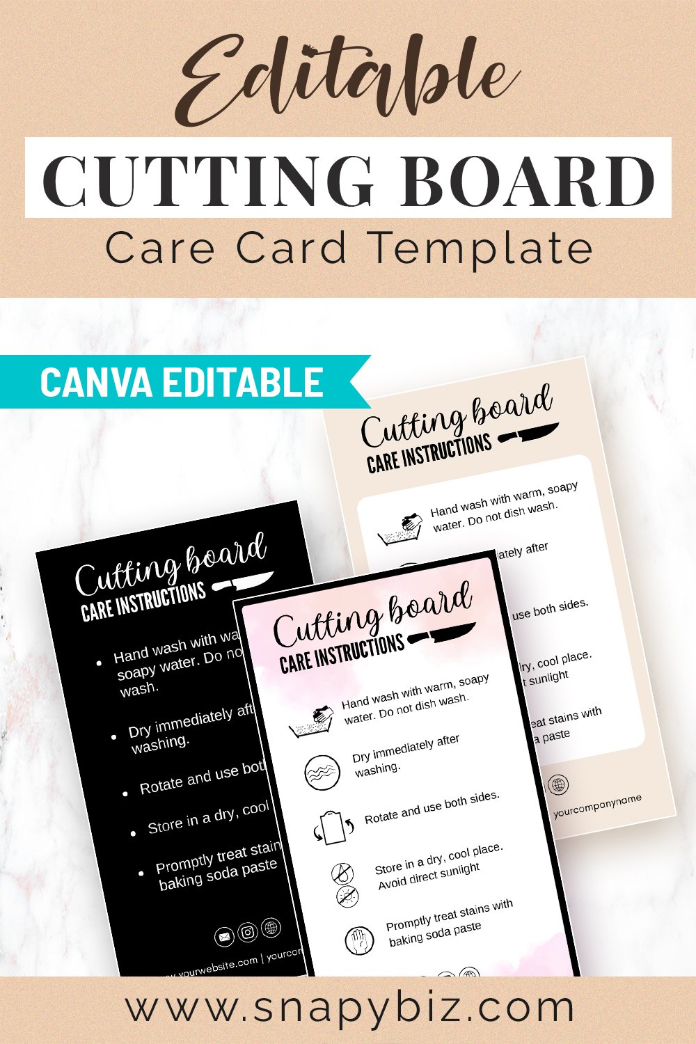 Editable Cutting Board Care Card Template