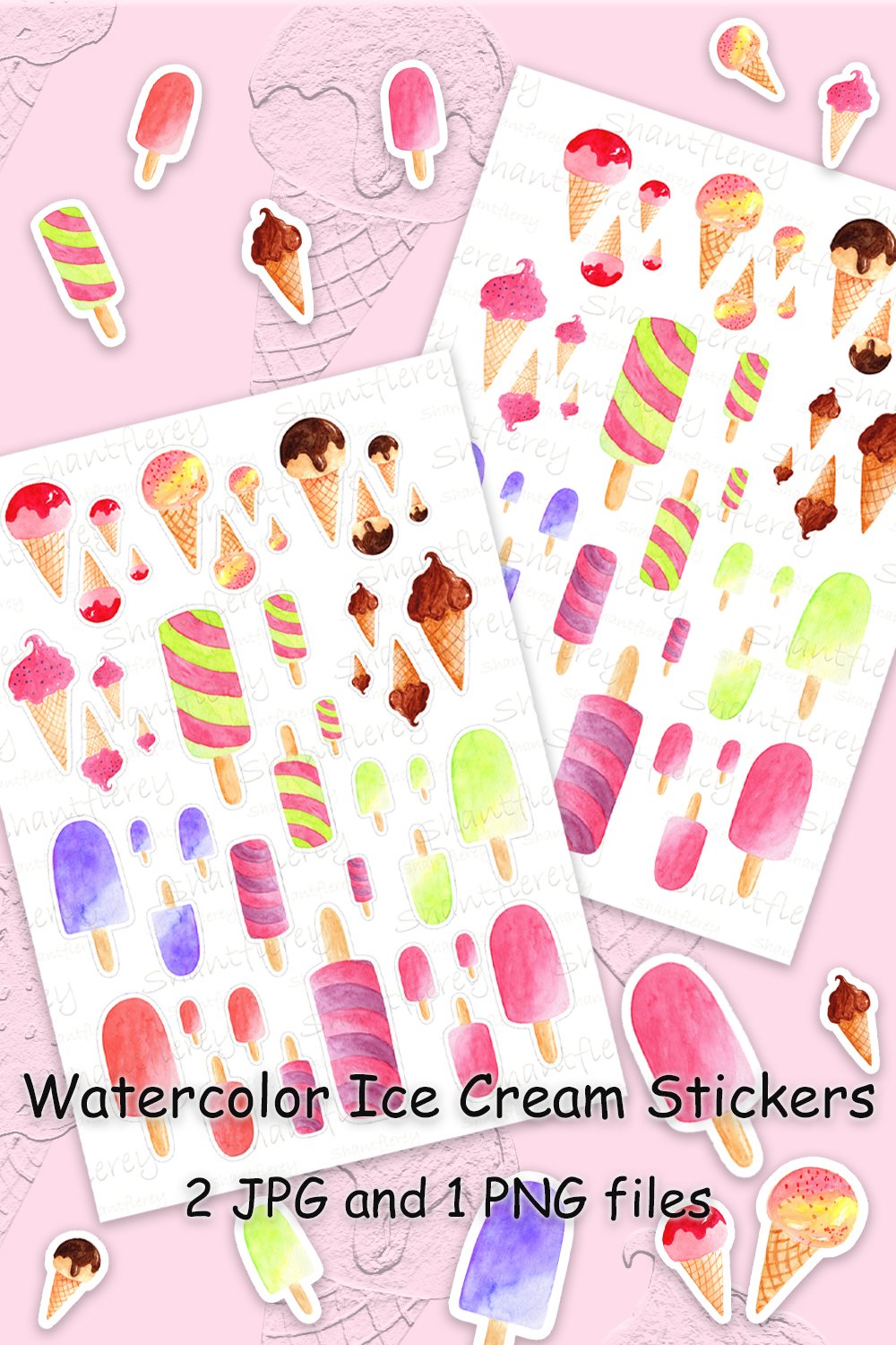 Watercolor Ice Cream Stickers, Summer Stickers, Planners
