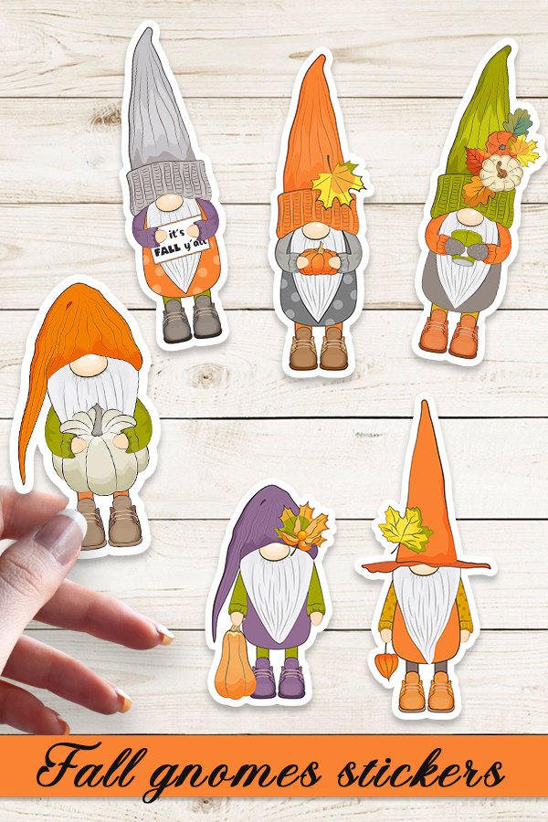 Fall gnomes printable stickers. PNG, PDF, EPS
