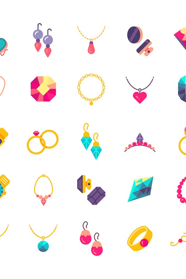 Luxury jewelry flat vector icons