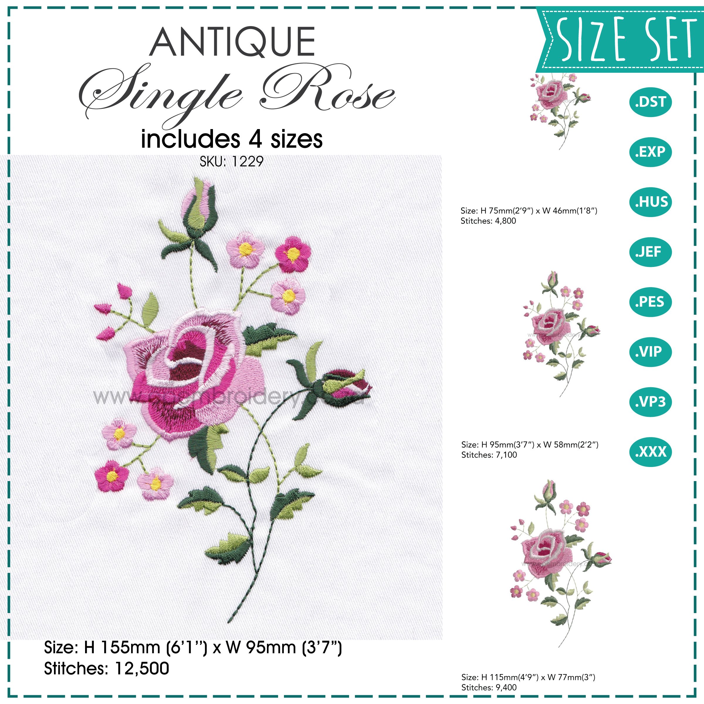 Antique Single Rose Design (86683) | Embroidery Designs | Design Bundles
