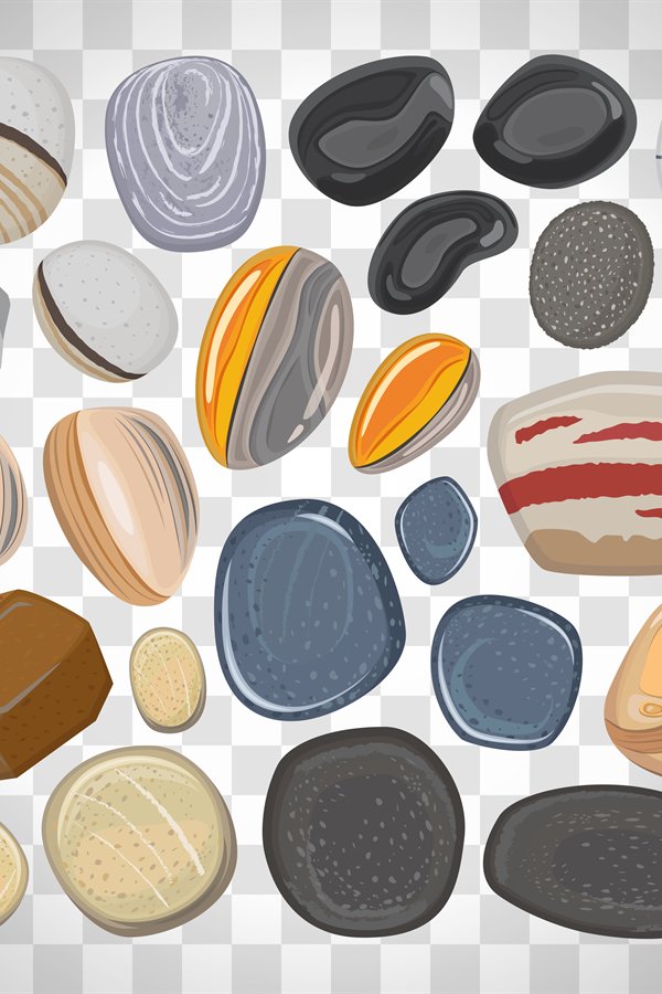 River stones on transparent background