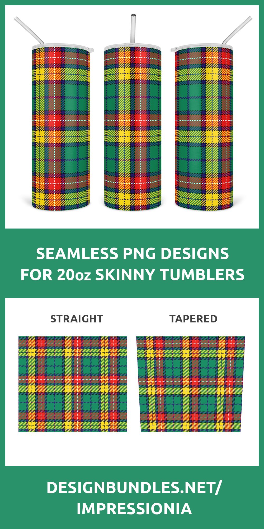 Colorful Plaid Tumbler Seamless PNG, Tartan Pattern for Cup