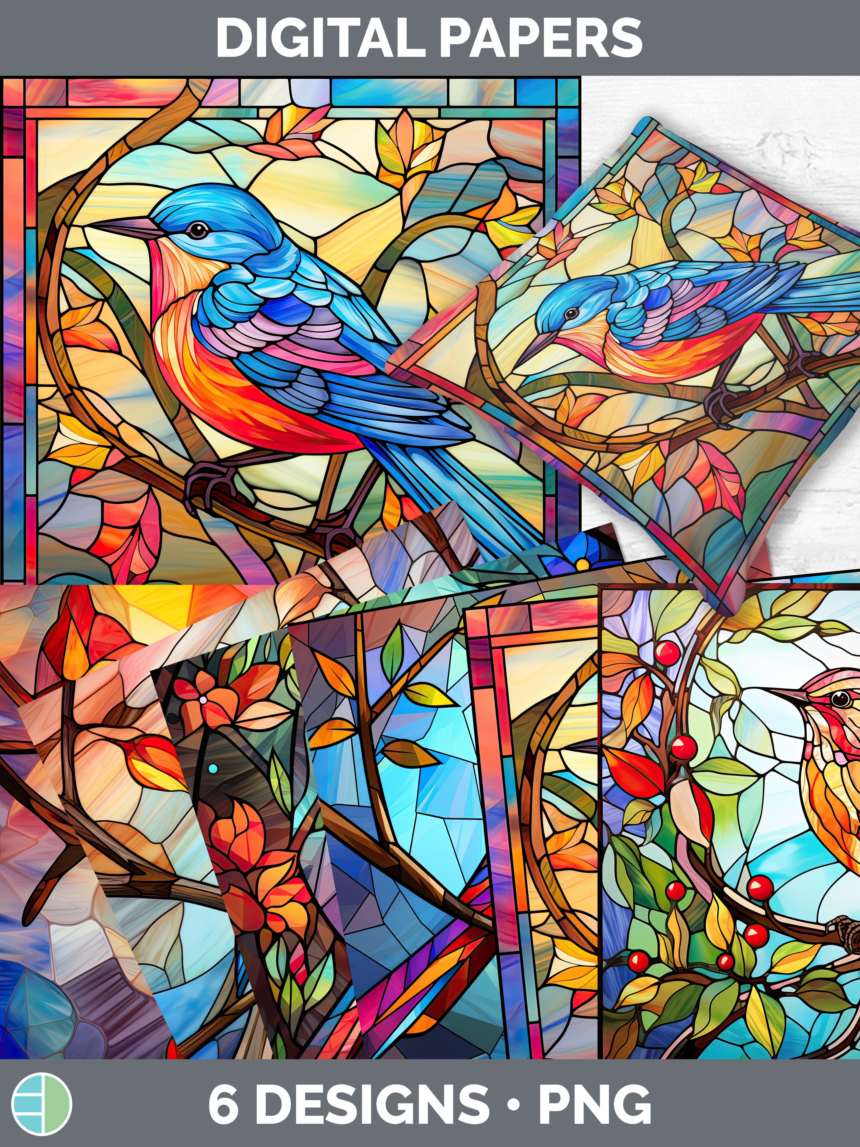 Stained Glass Wren Bird Paper Backgrounds | Digital Scrapboo