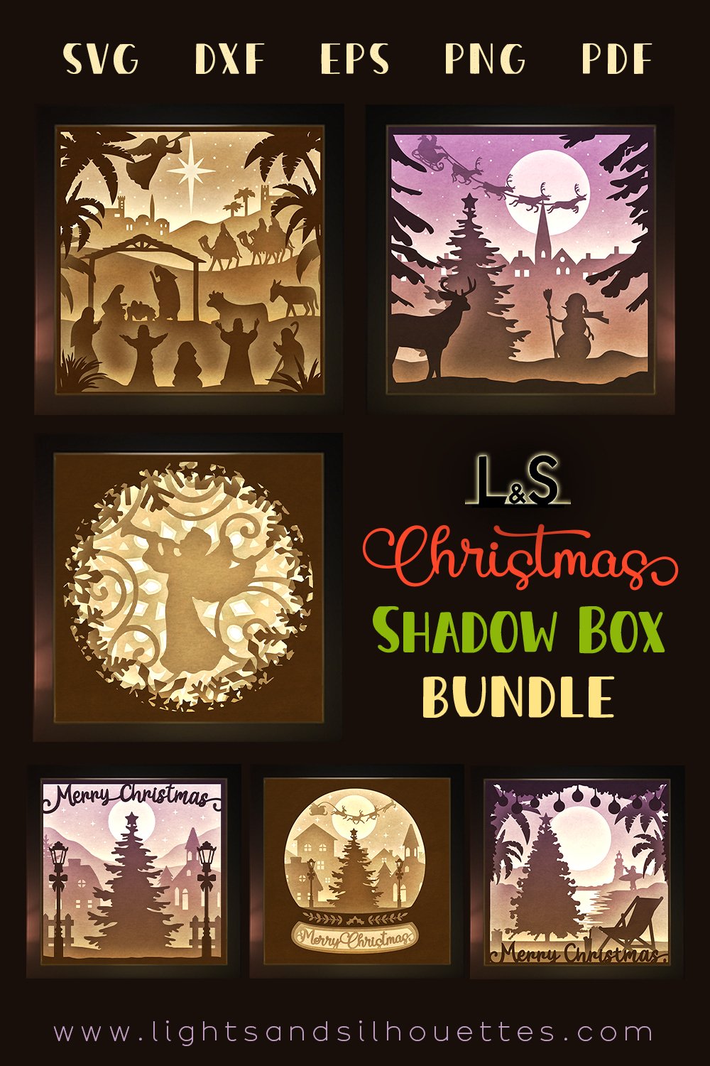 Christmas Shadow Box Svg Bundle | Cricut Light Box Template