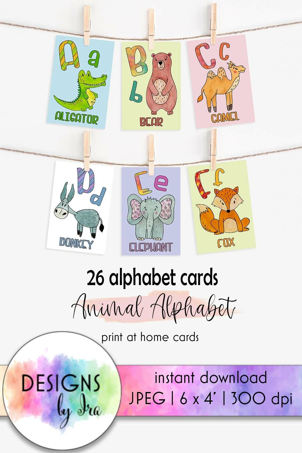 Animal alphabet cards for kids, educational sheets