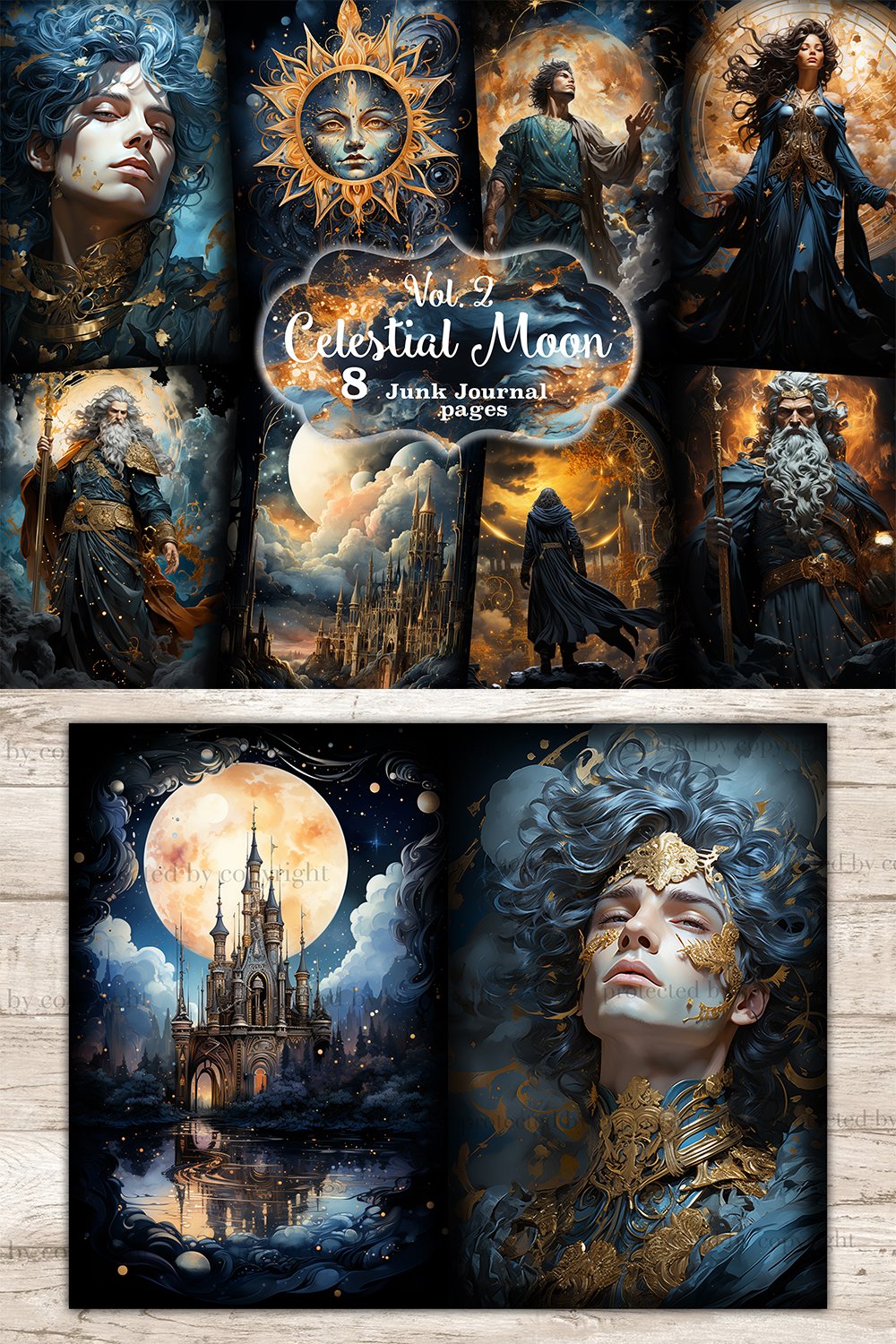 Celestial Moon Junk Journal Paper | Fantasy Digital Art