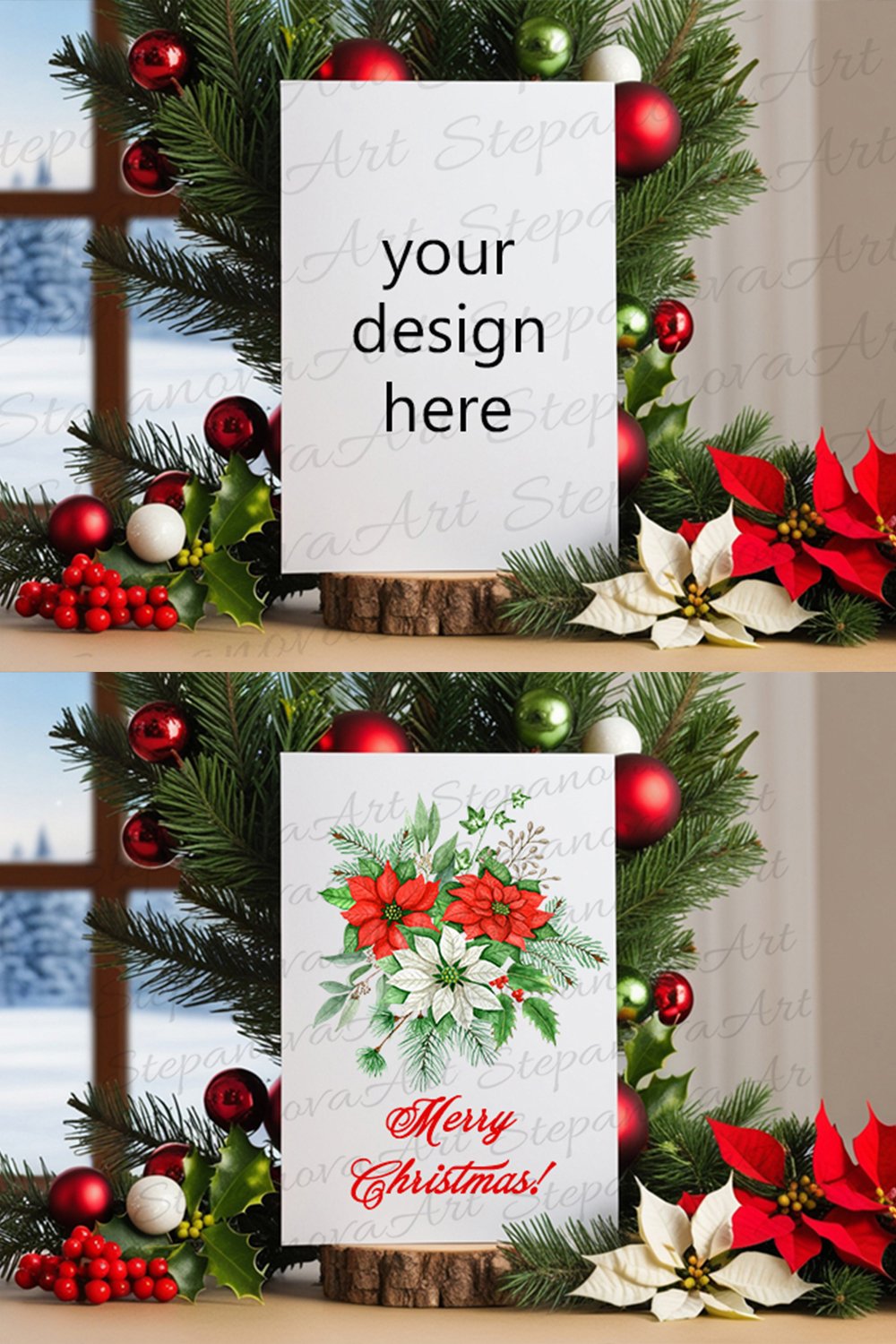 Card Mockup With Christmas Flowers Background1