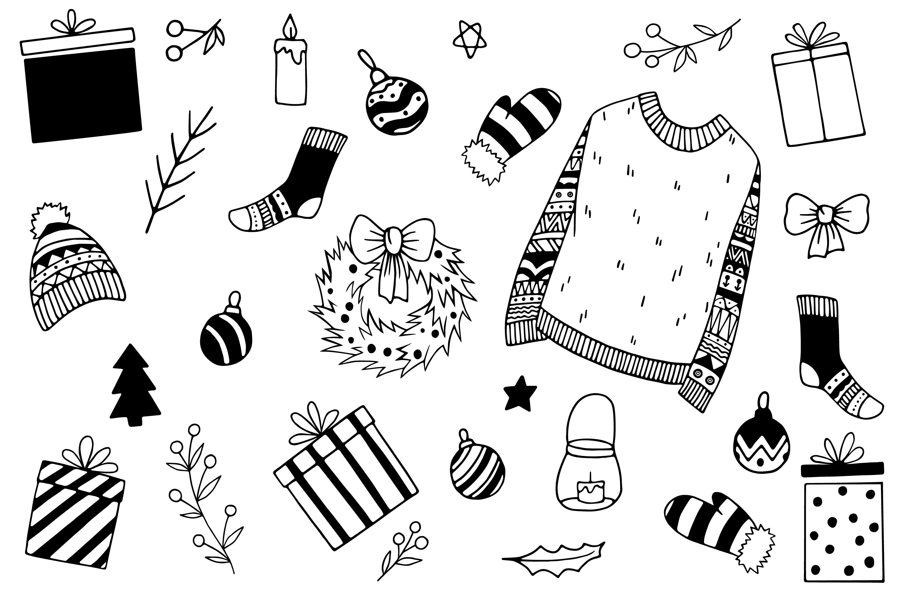 Christmas Doodle Clipart Set - 28 hand drawn elements