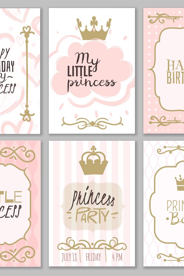 Princess borders. Cute girl party invitation shower or sweet