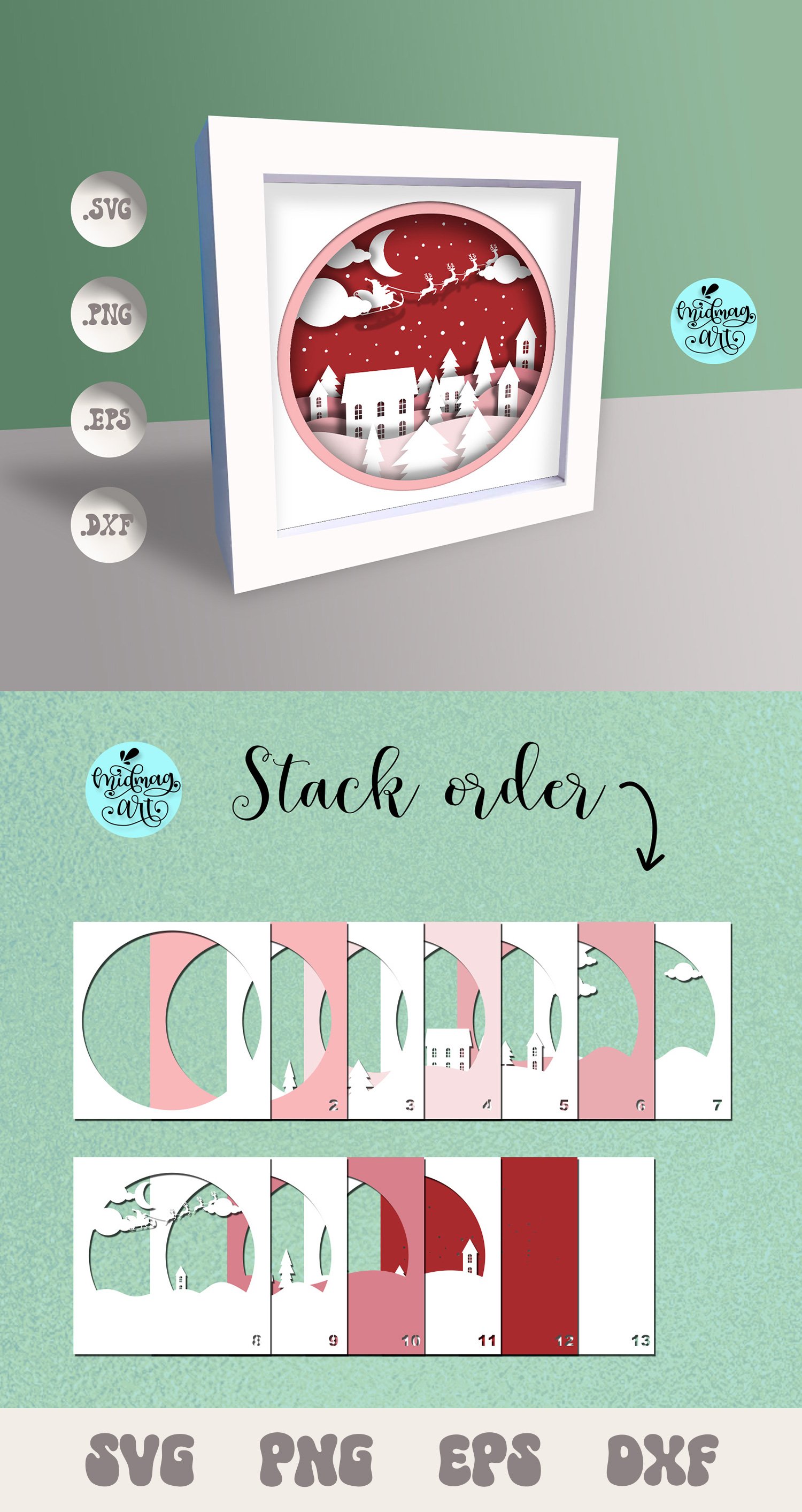 Christmas scene shadow box svg, 3d shadow box svg (2340655)