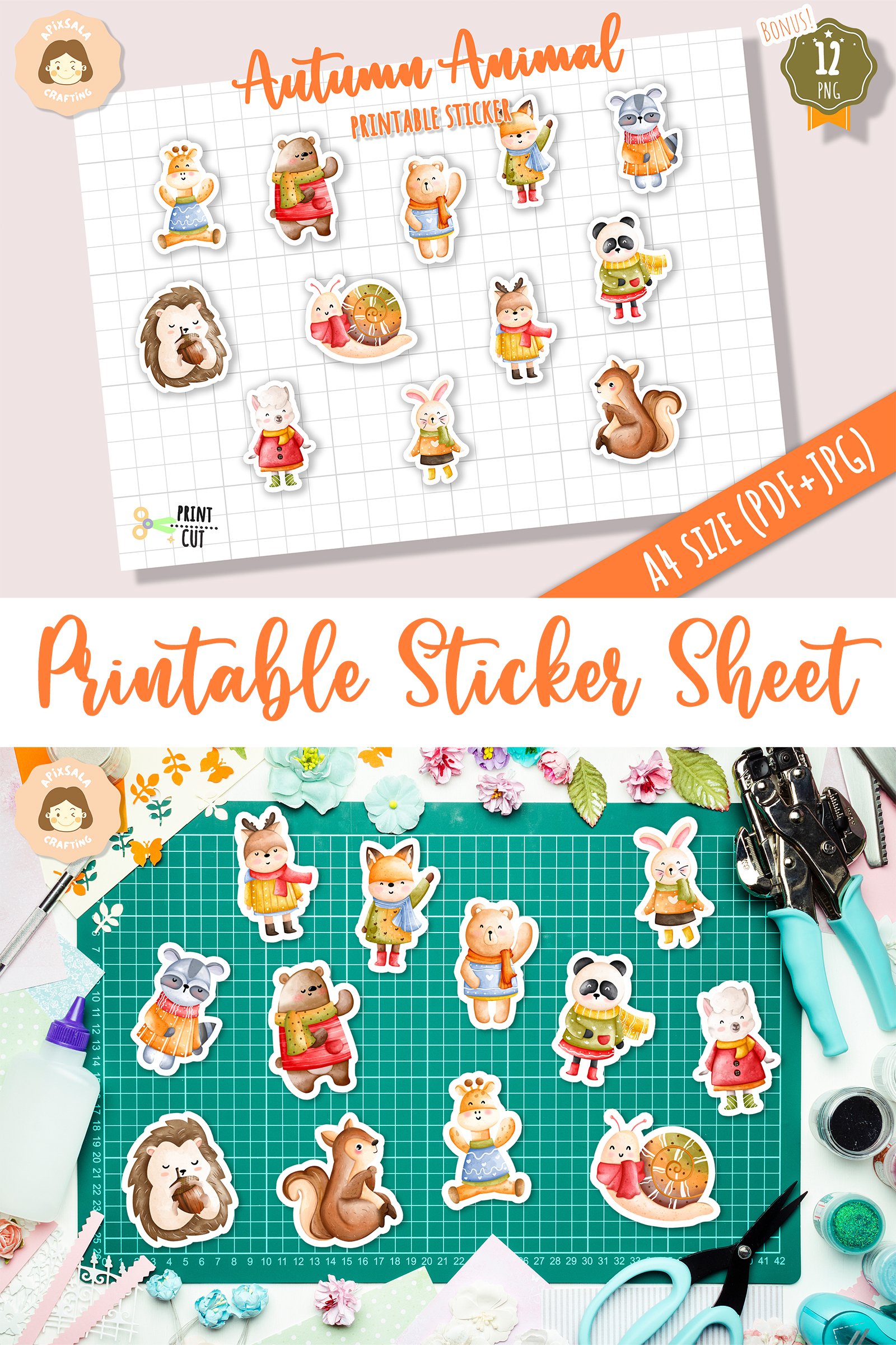 Autumn-Fall Animal Printable Sticker Sheet