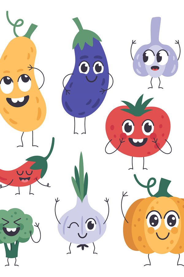 Vegetable mascots. Happy carrot, cute cucumber and pumpkin c