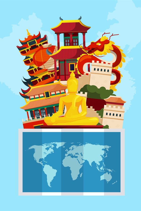 Vector concept illustration with flat style china sights abo