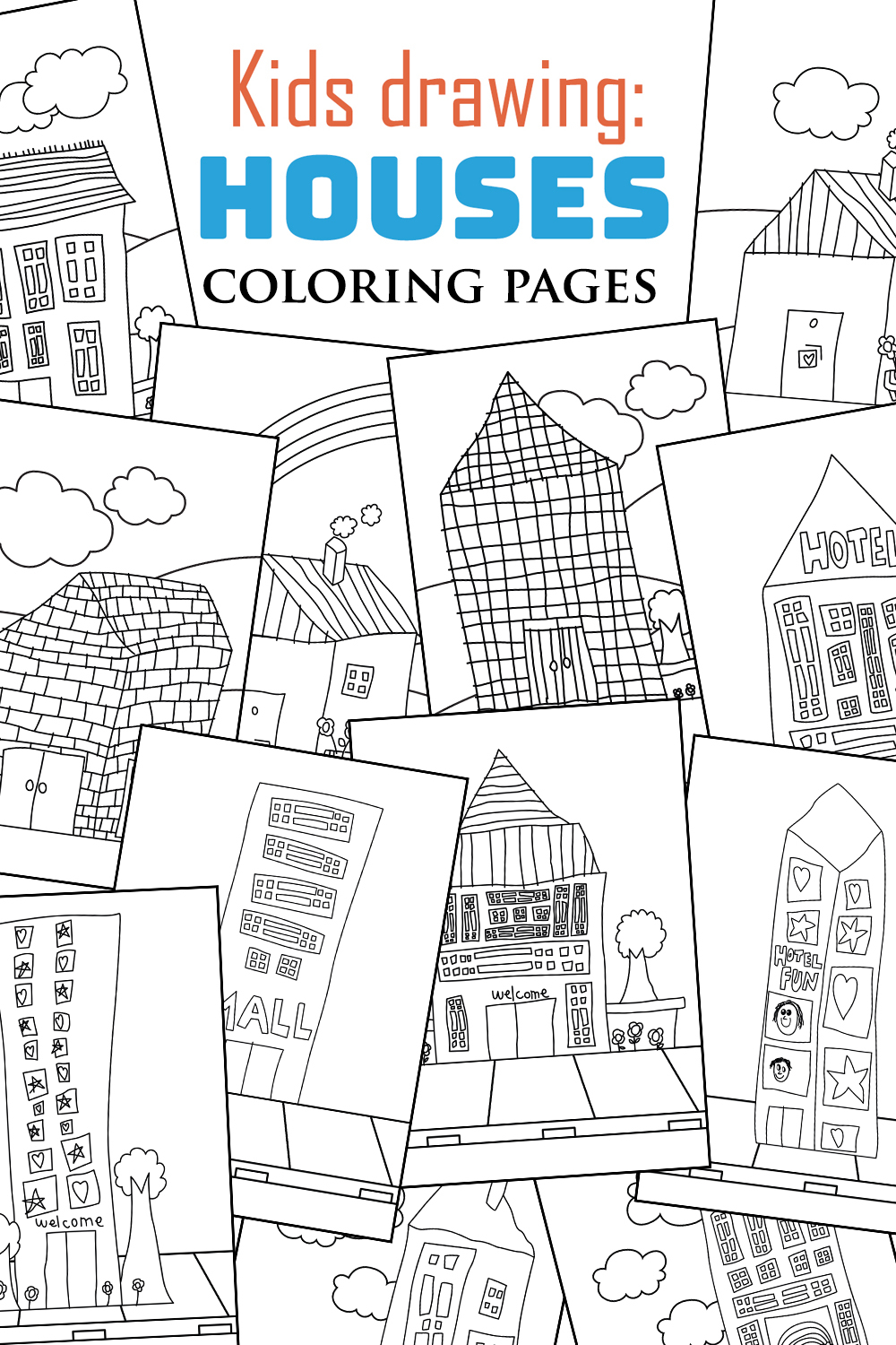Kids Drawing House City Building Cartoon Coloring Activity